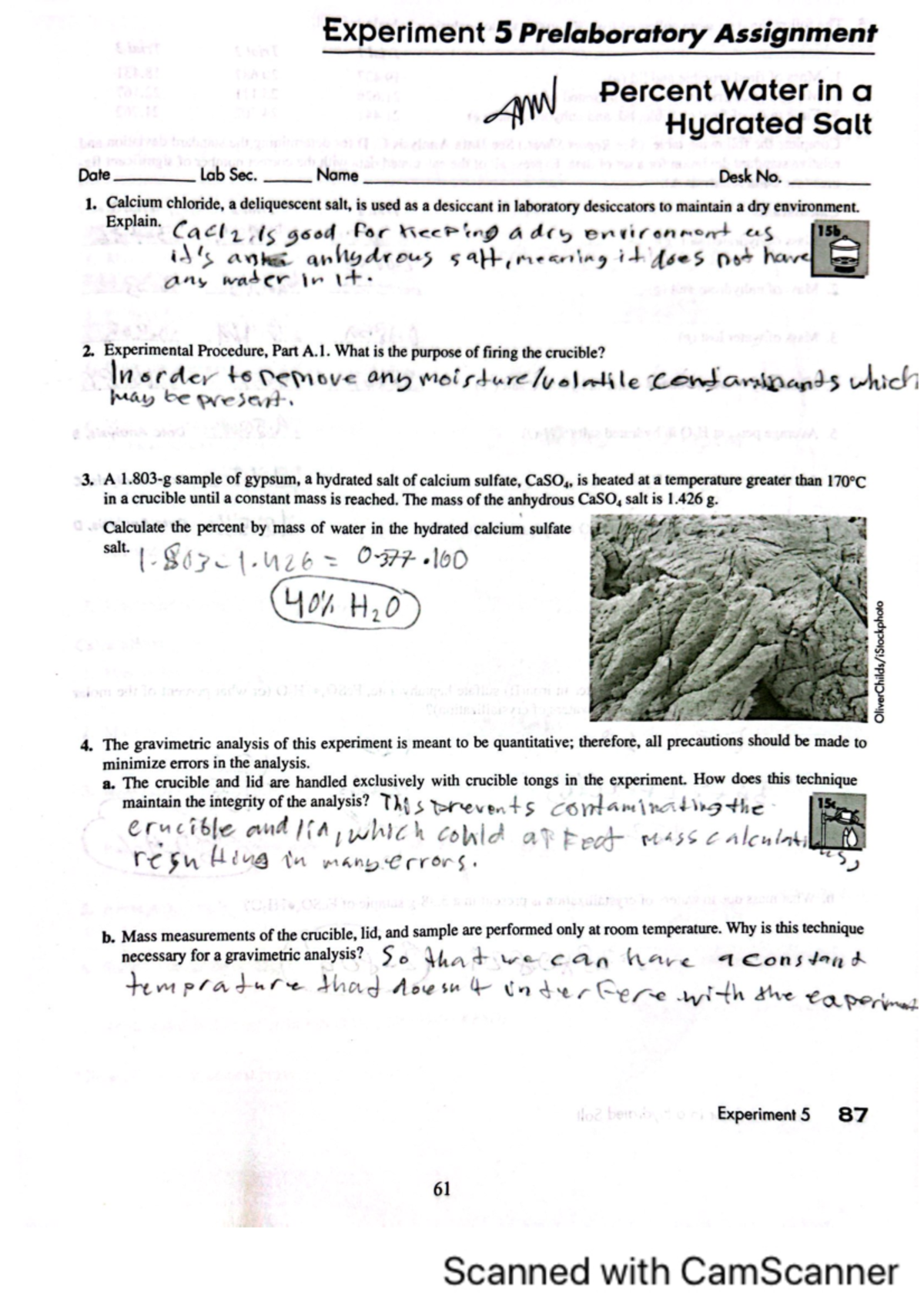 Percent water in a hydrate salt - CHM 1045C - Studocu