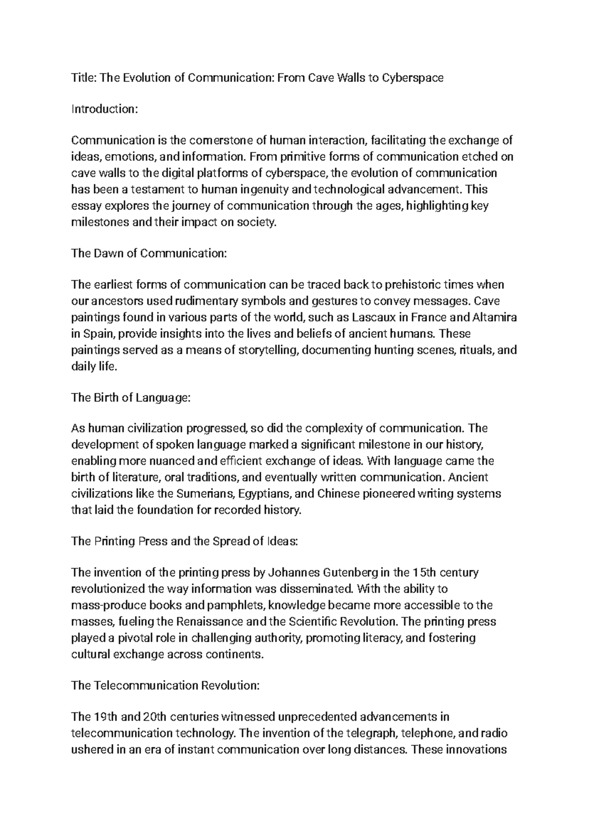 The Evolution of Communication From Cave Walls to Cyberspace - Title ...