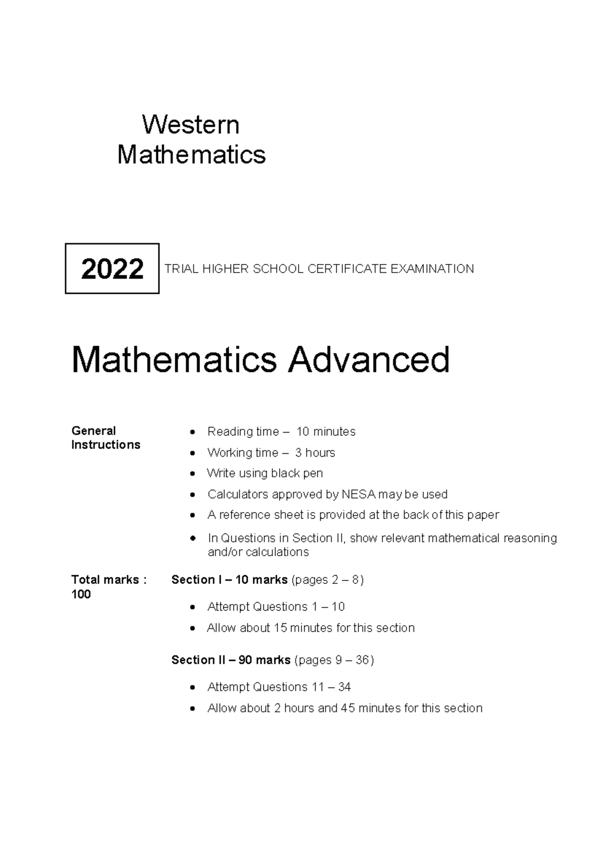 Western Math 2022 - helpful - Western Mathematics 2022 TRIAL HIGHER ...