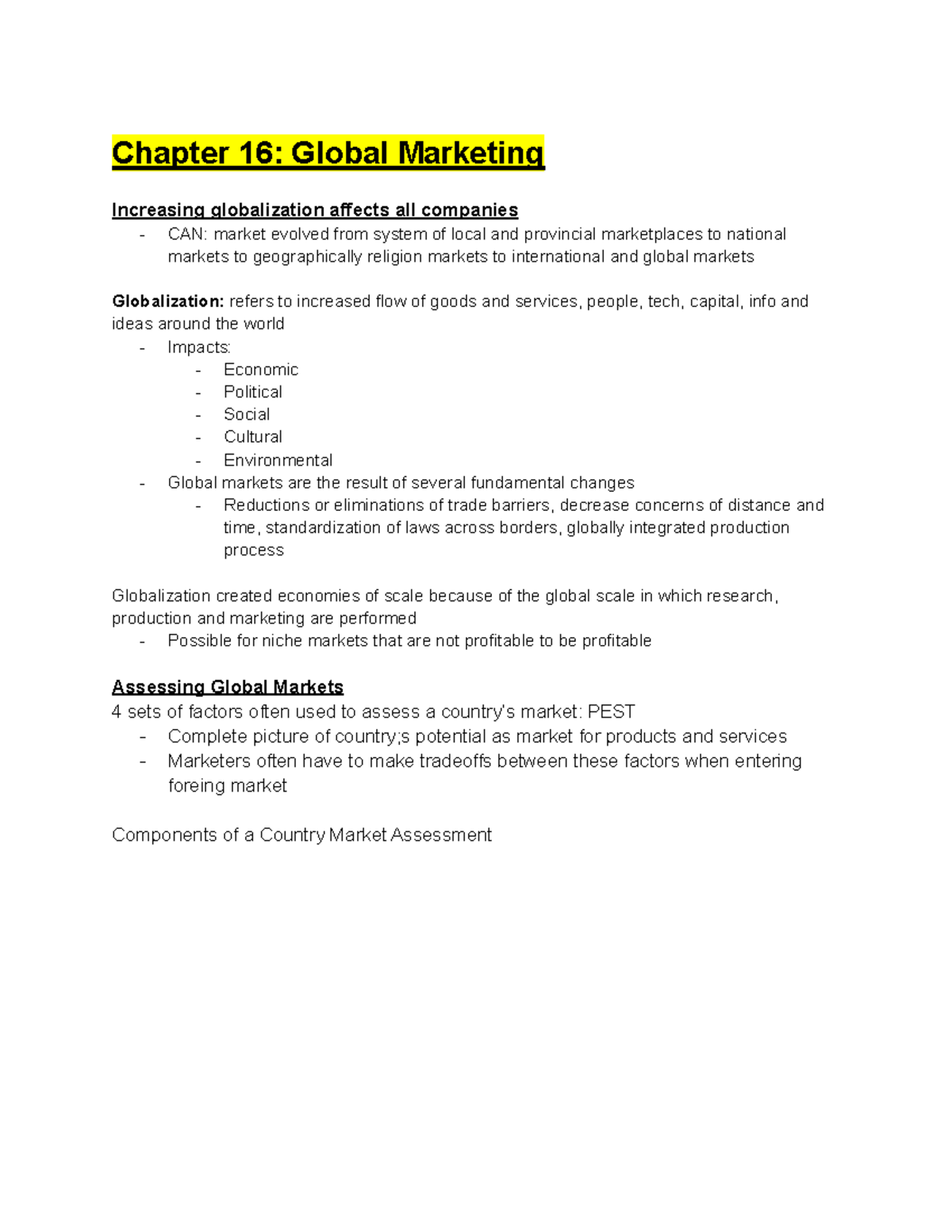 MOS2320 chapter 16 textbook notes - Chapter 16: Global Marketing ...