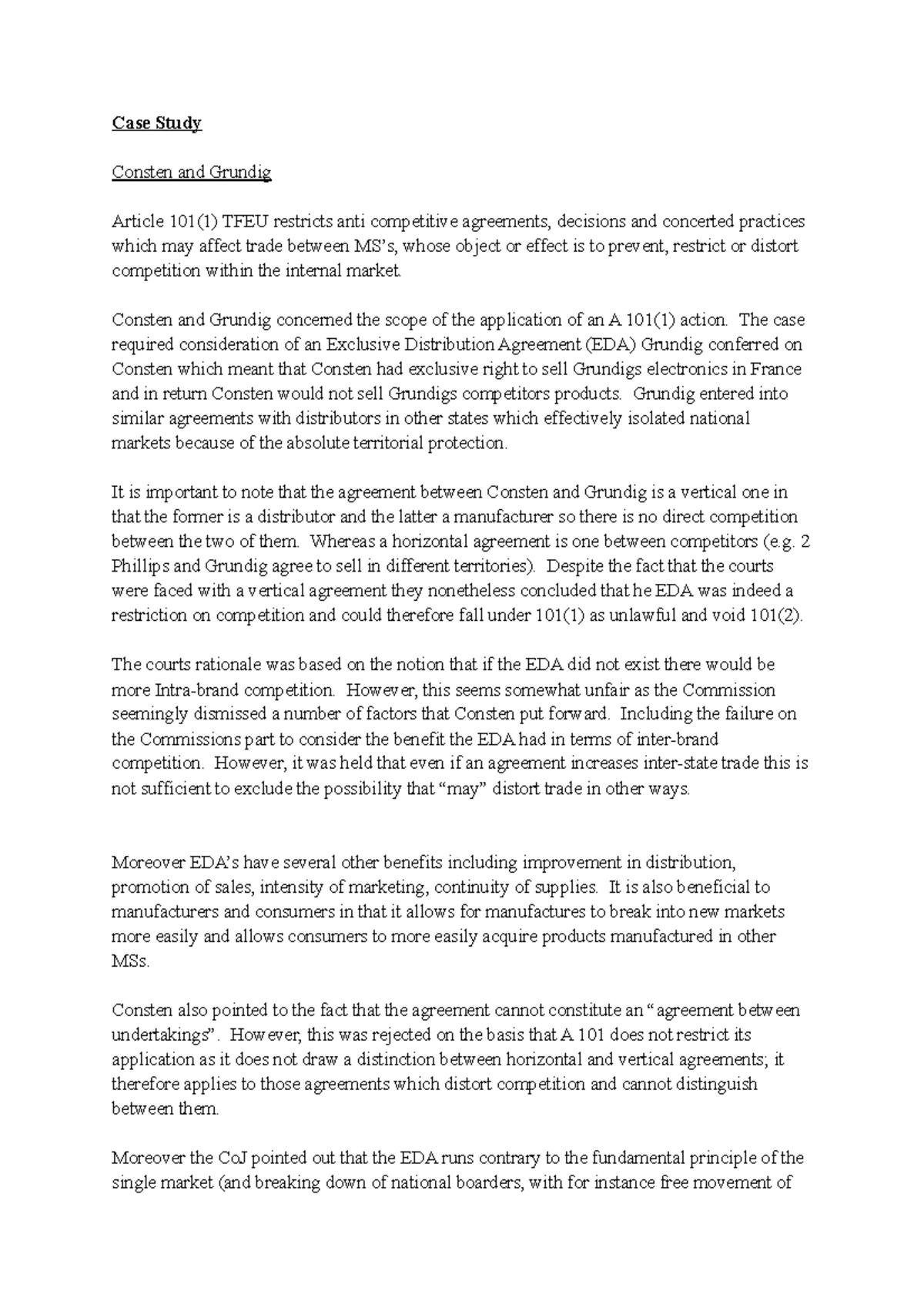 Essay, Consten Viho, Delimitis - Case Study Consten and Grundig Article ...