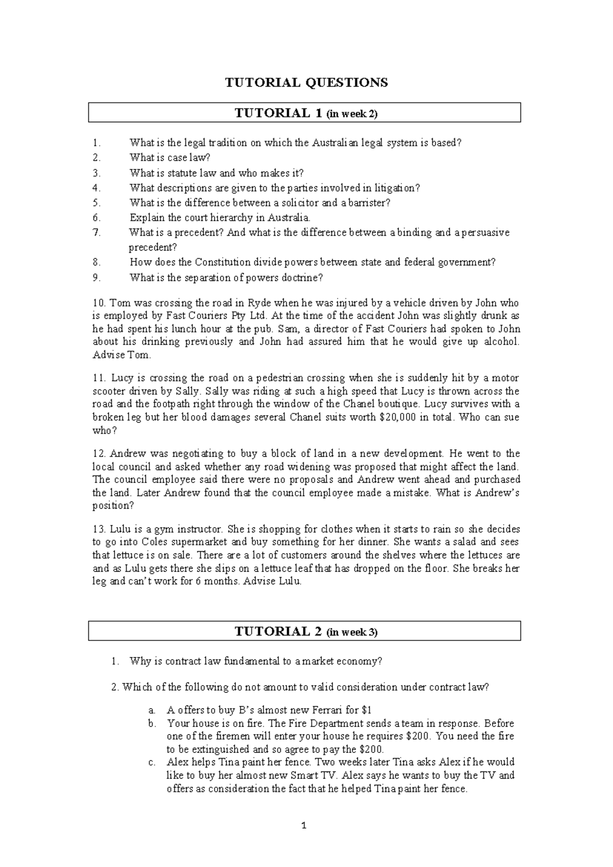 ACCG2051 S1 2024 Tutorial Questions - TUTORIAL 1 (in week 2) TUTORIAL 2 (in week 3) TUTORIAL ...