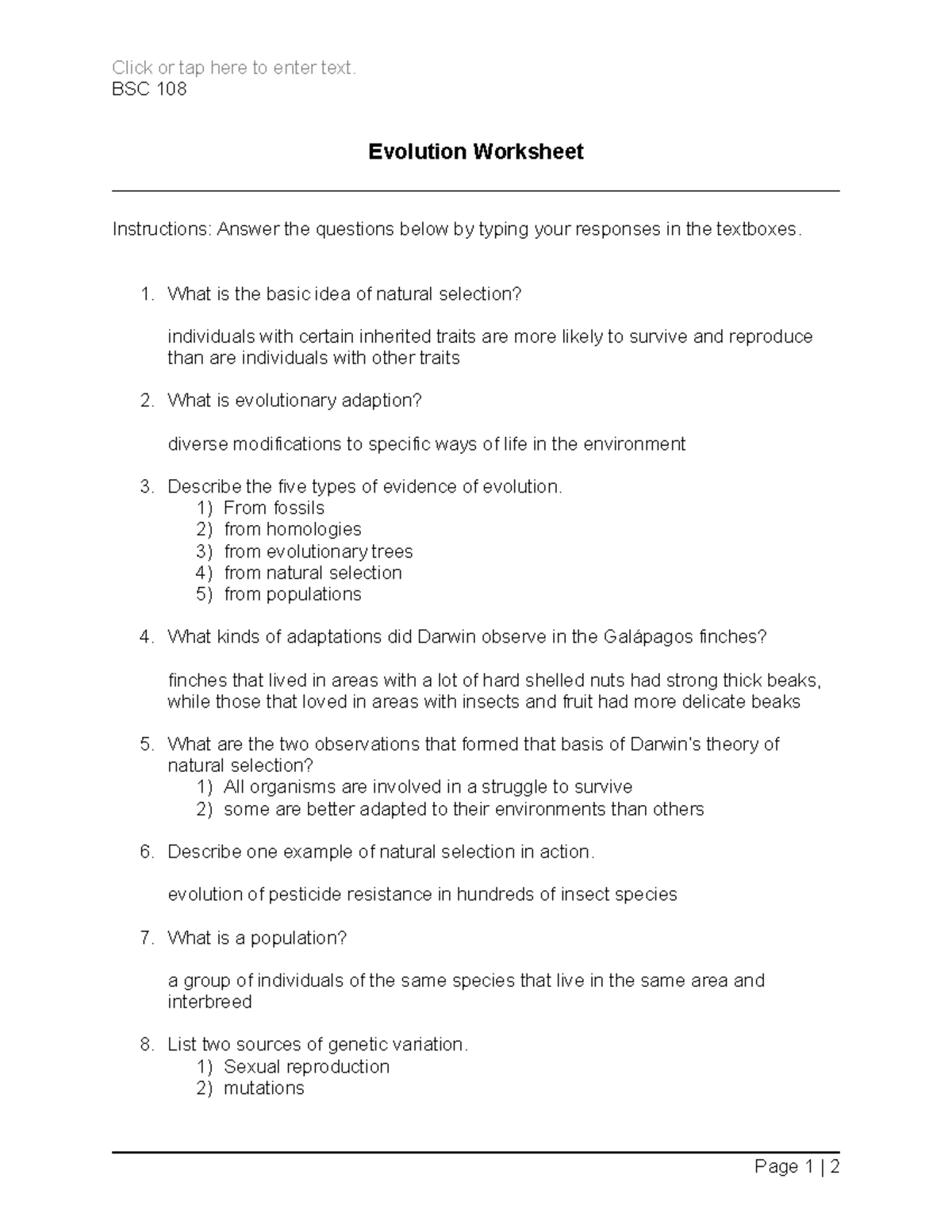 BSC 108 Lab 11 - Lab 12 - Click or tap here to enter text. BSC 108 ...