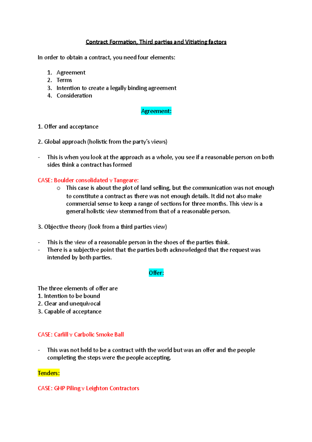Contract - contract formation, third parties and vitiating factors ...