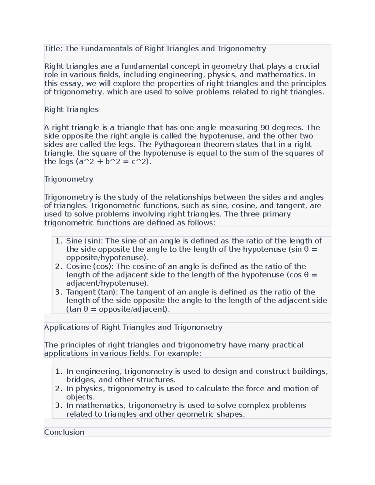 The Fundamentals of Right Triangles and Trigonometry - In this essay ...