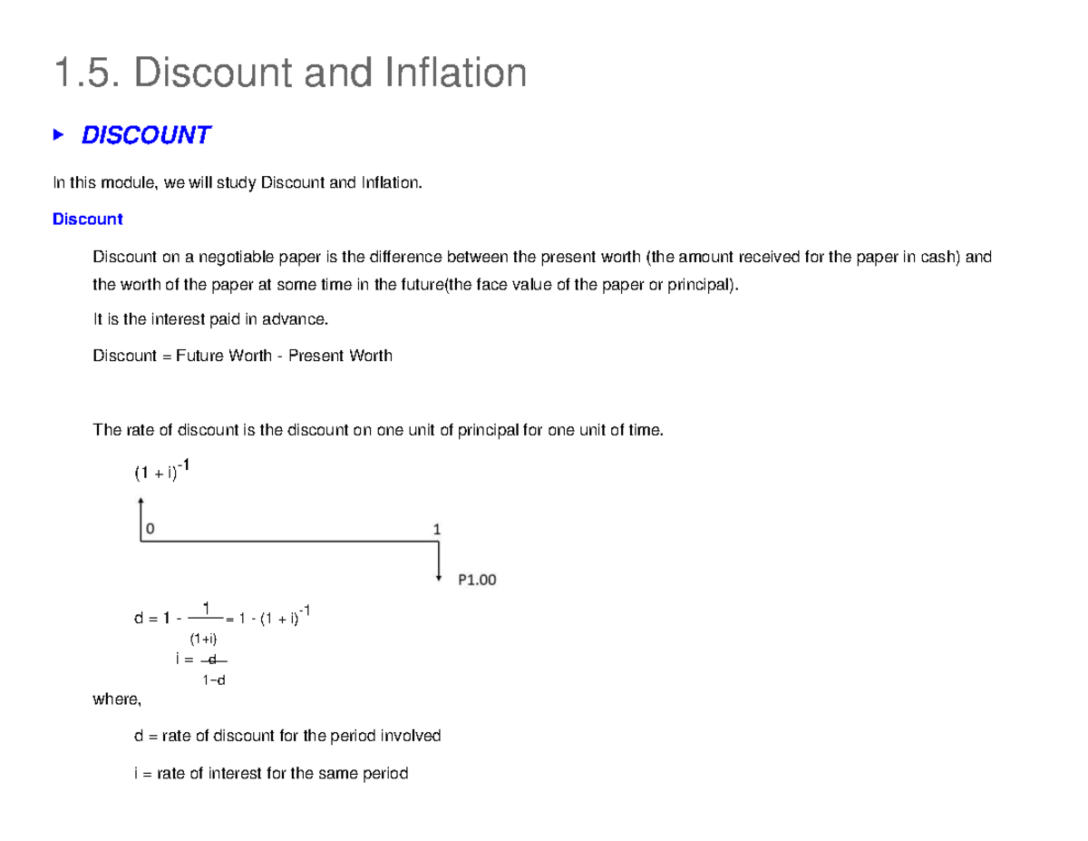ME 005-1.5. Discount and Inflation - Engineering Economy - TIP - Studocu