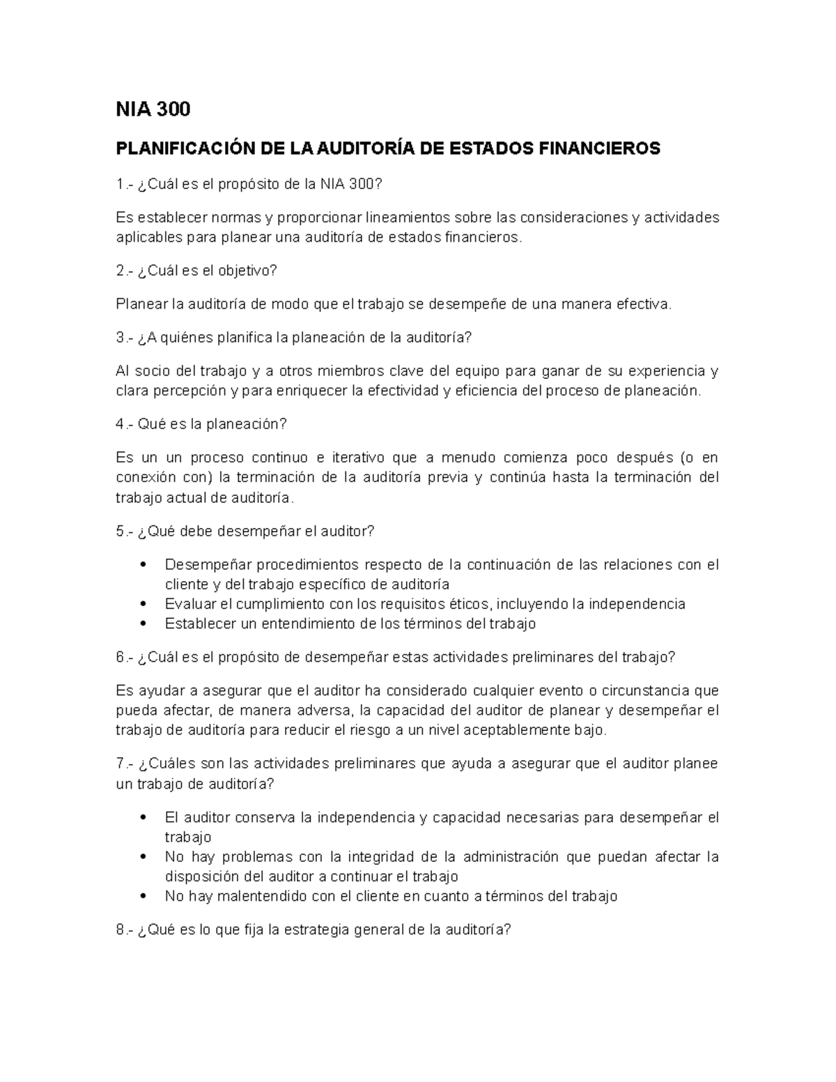 NIA 300 - Lecture notes 1 - NIA 300 PLANIFICACIÓN DE LA AUDITORÍA DE ...