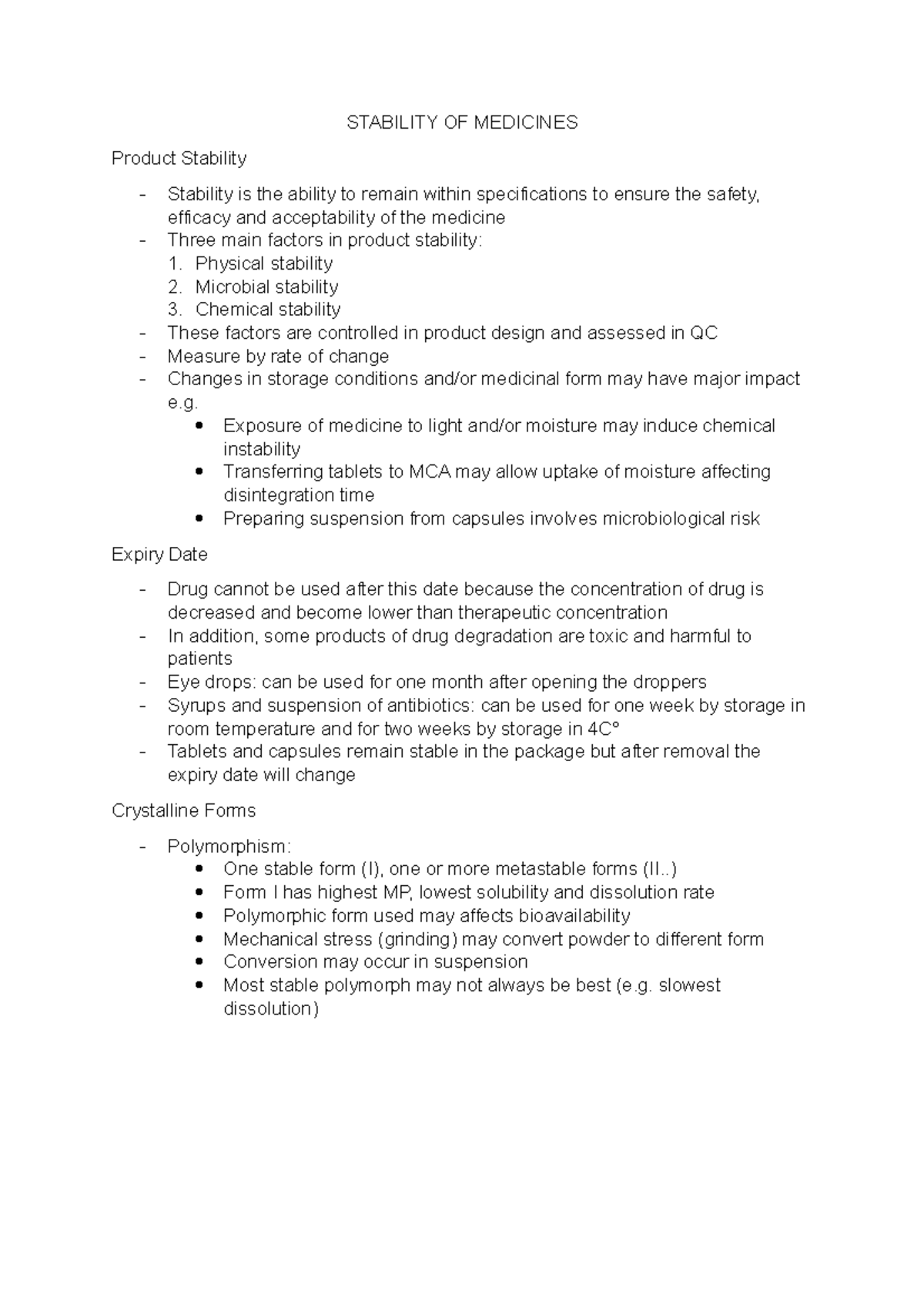 Stability OF Medicines - STABILITY OF MEDICINES Product Stability ...