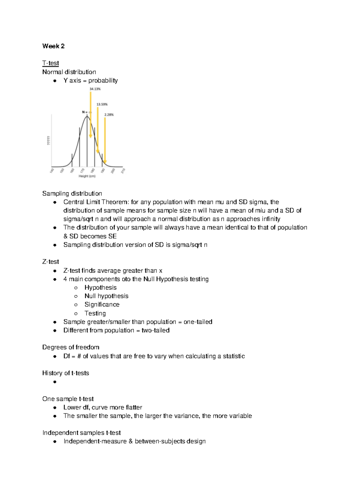 Week 2 - gl/psyc 2531 week 2 notes - Week 2 T-test Normal distribution ...