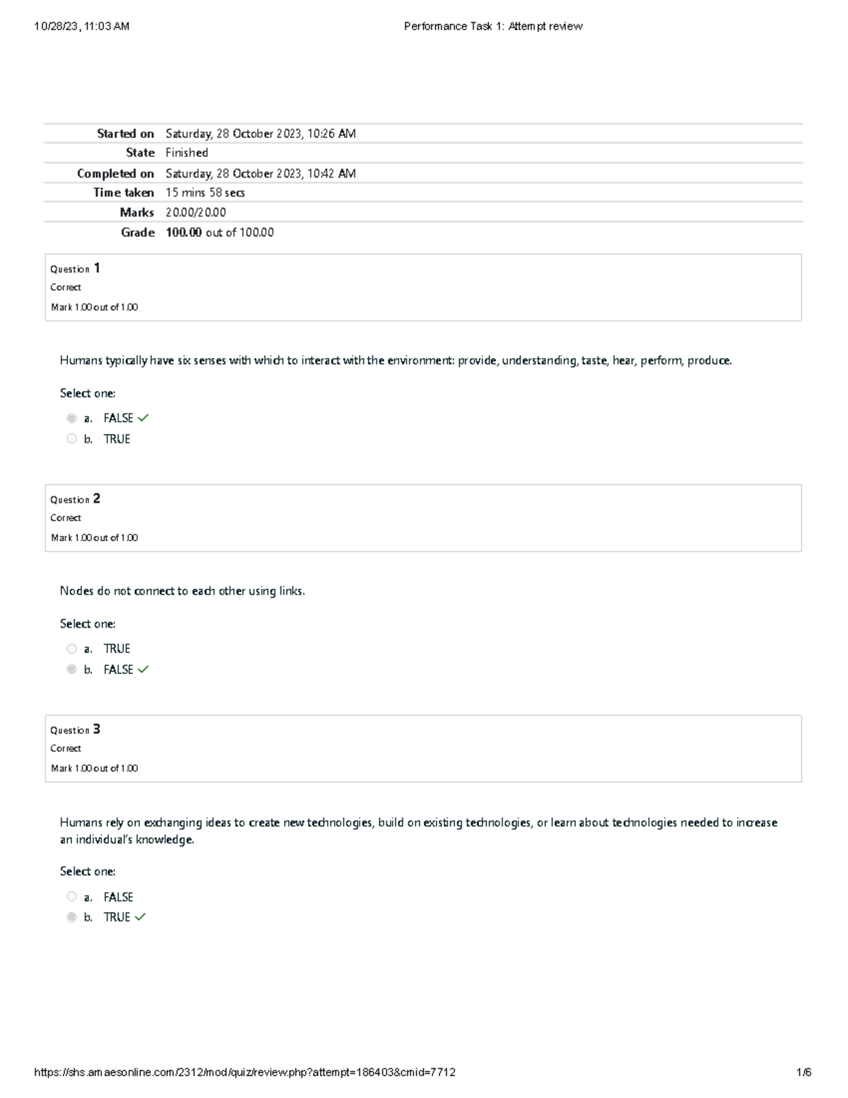 Performance Task 1 Attempt review cc - Started on Saturday, 28 October ...
