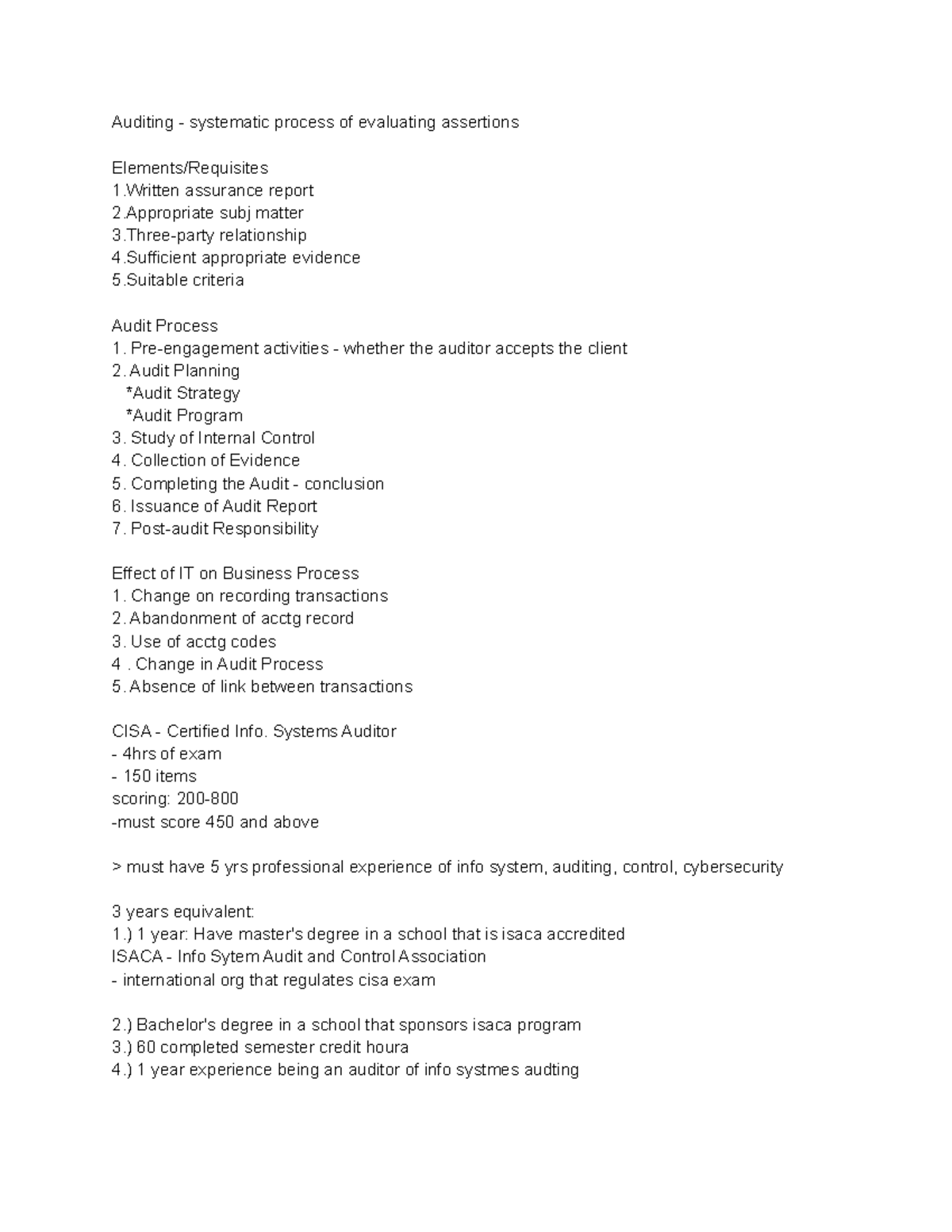 Auditing in CIS Environment - Auditing - systematic process of evaluating assertions - Studocu