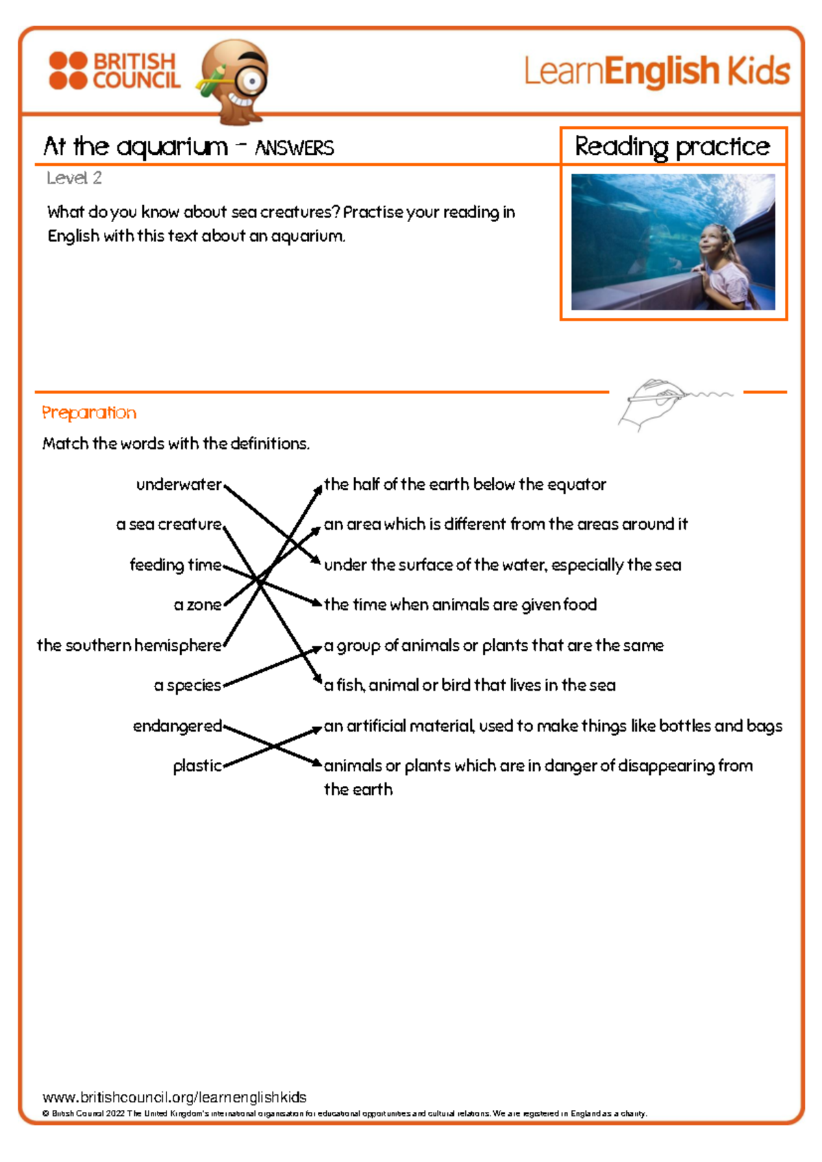 Reading practice at the aquarium answers - britishcouncil ...