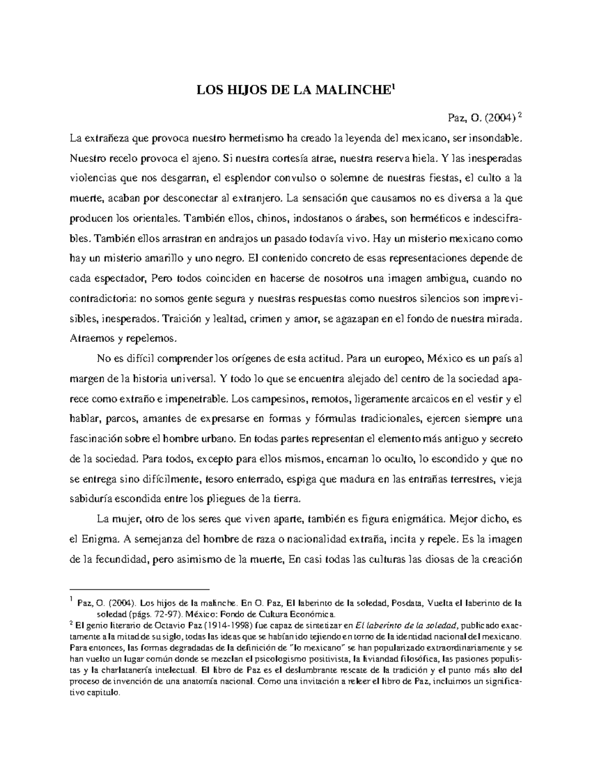 Los hijos de la malinche - LOS HIJOS DE LA MALINCHE 1 Paz, O. (2004) 2 ...
