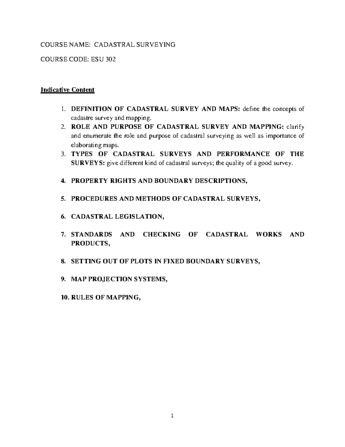 Cadastral Survey Notes 2020 - COURSE NAME: CADASTRAL SURVEYING COURSE ...