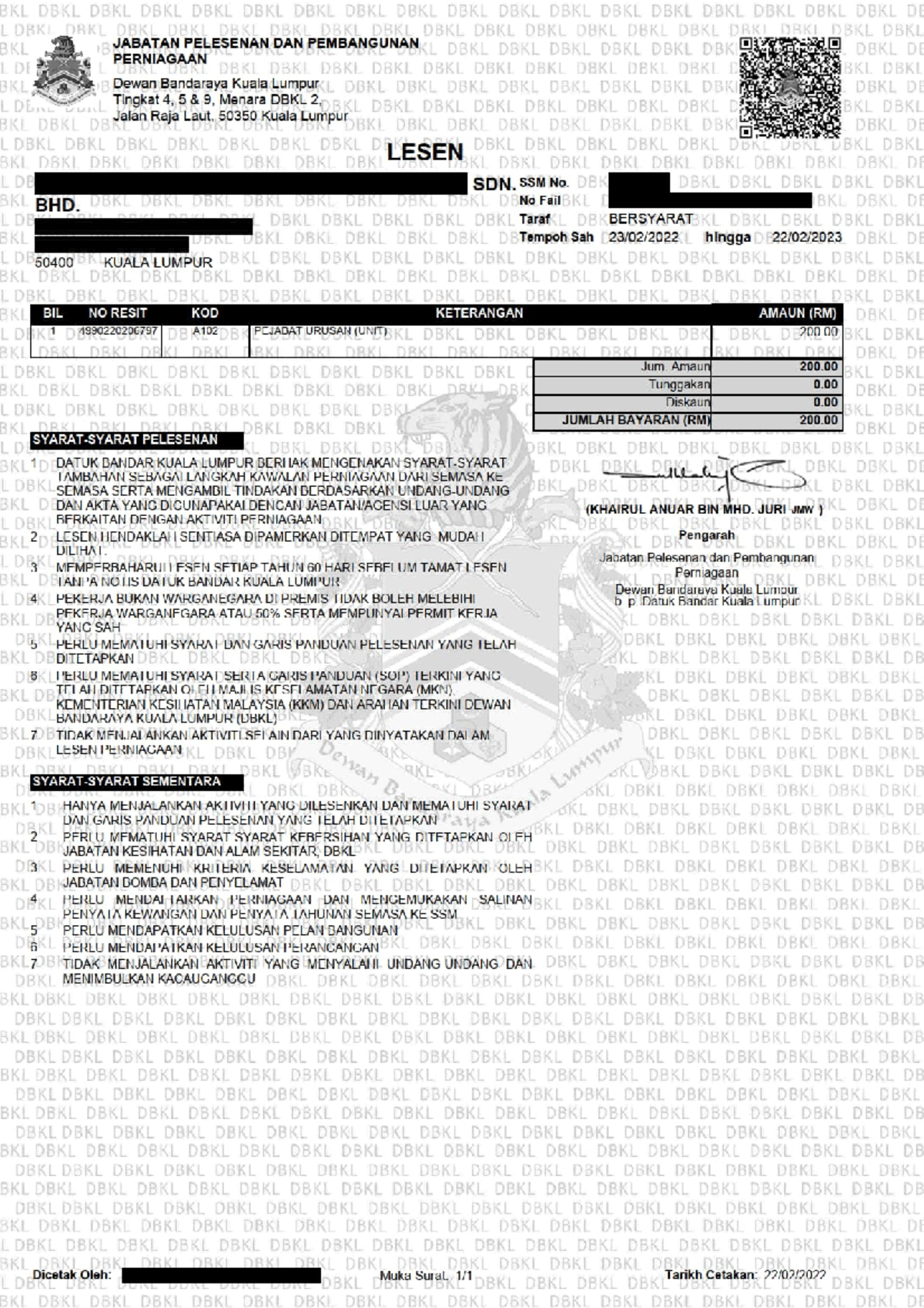 Sample - Licenses - Buesiness License - Business Law - Studocu