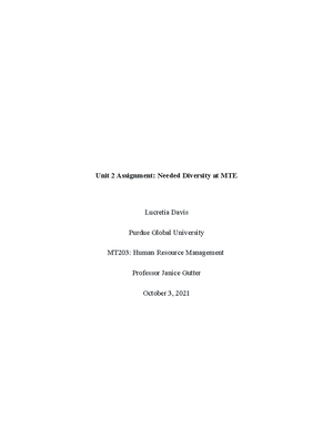 MT203 UNIT 9 Assignment - Unit 9 Assignments: Talent Turnover and ...