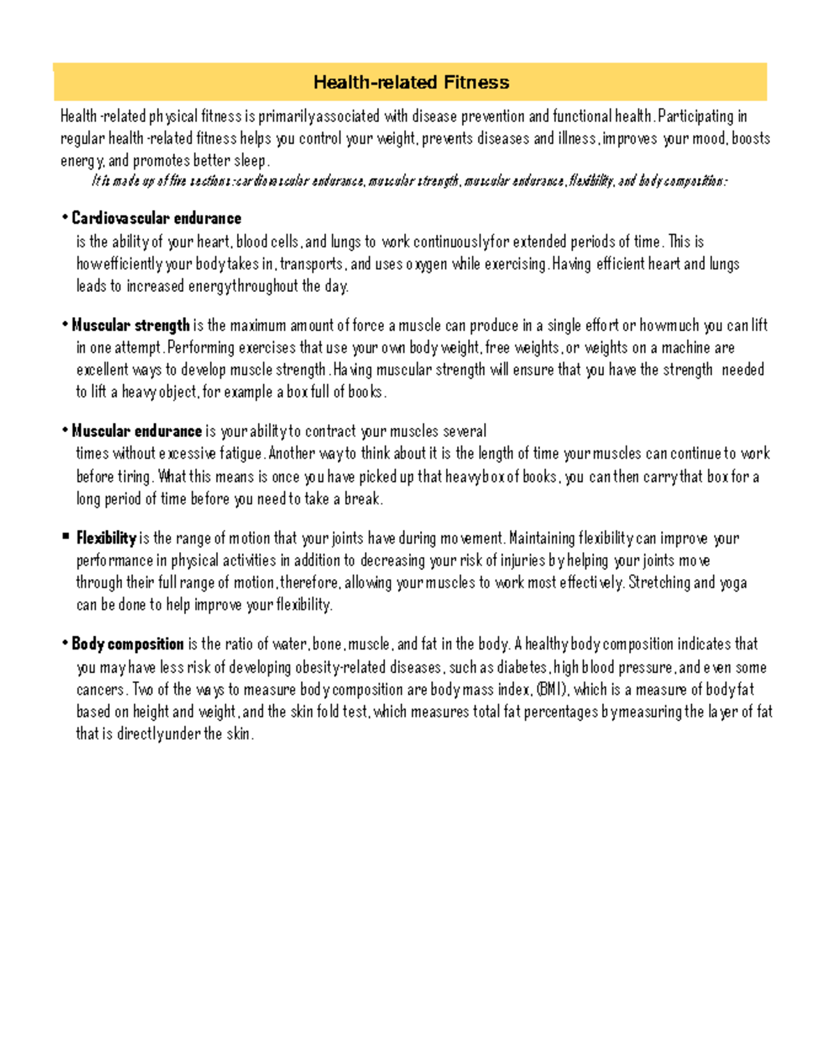 Health and skill related fitness reviewer - Health-related Fitness ...