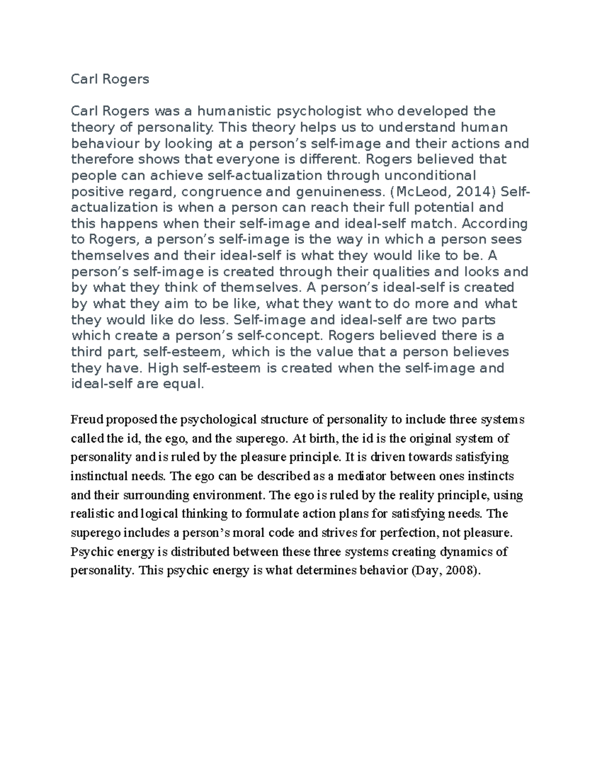 Carl Rogers - written assignment - Carl Rogers Carl Rogers was a ...