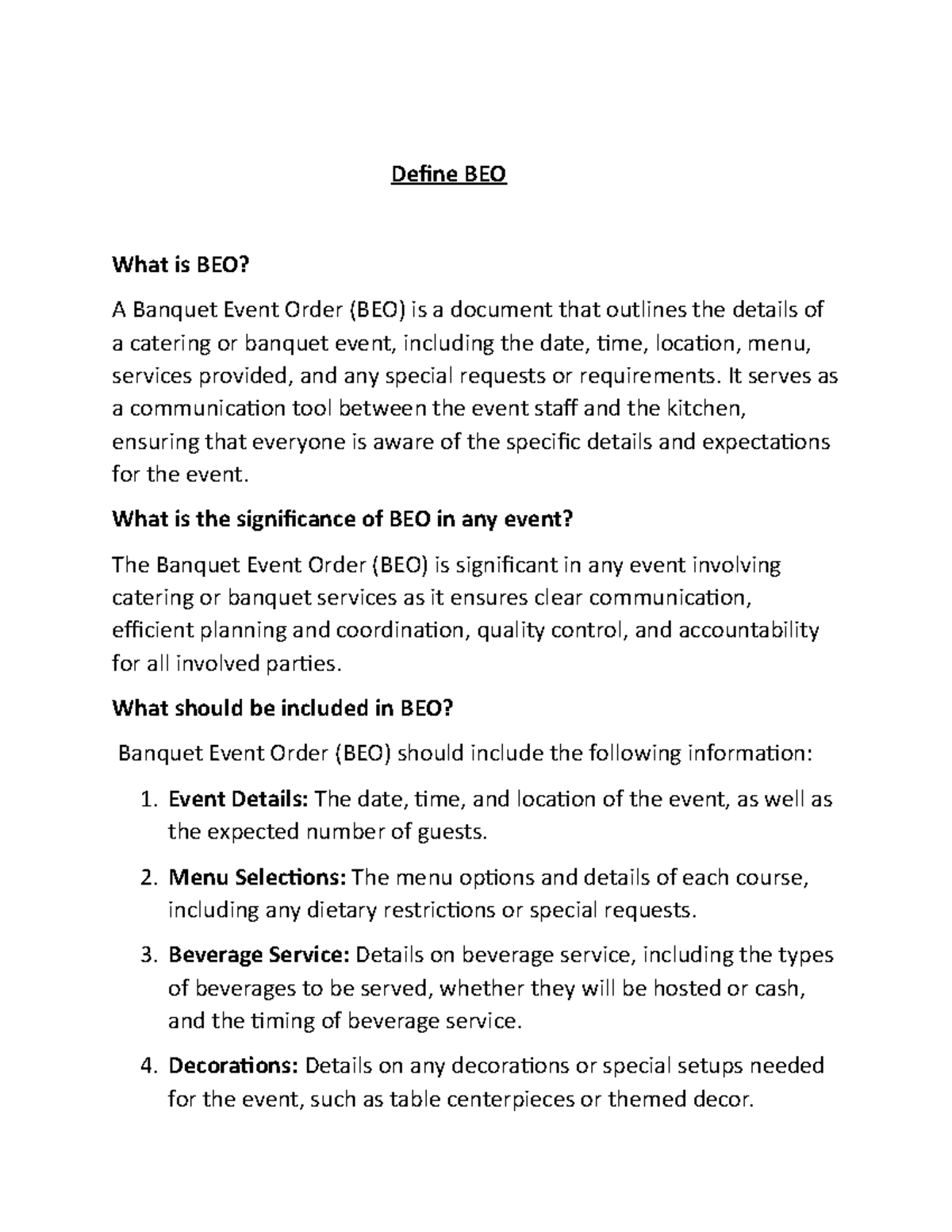 Define BEO - This is about what is Banquet event order like what is it ...
