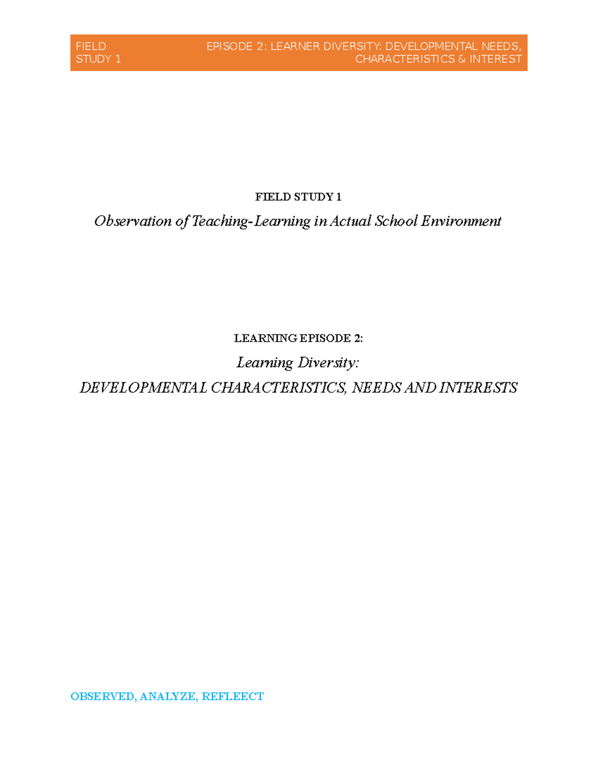 Episode 2.mj - fs1 ans - STUDY 1 CHARACTERISTICS & INTEREST FIELD STUDY ...