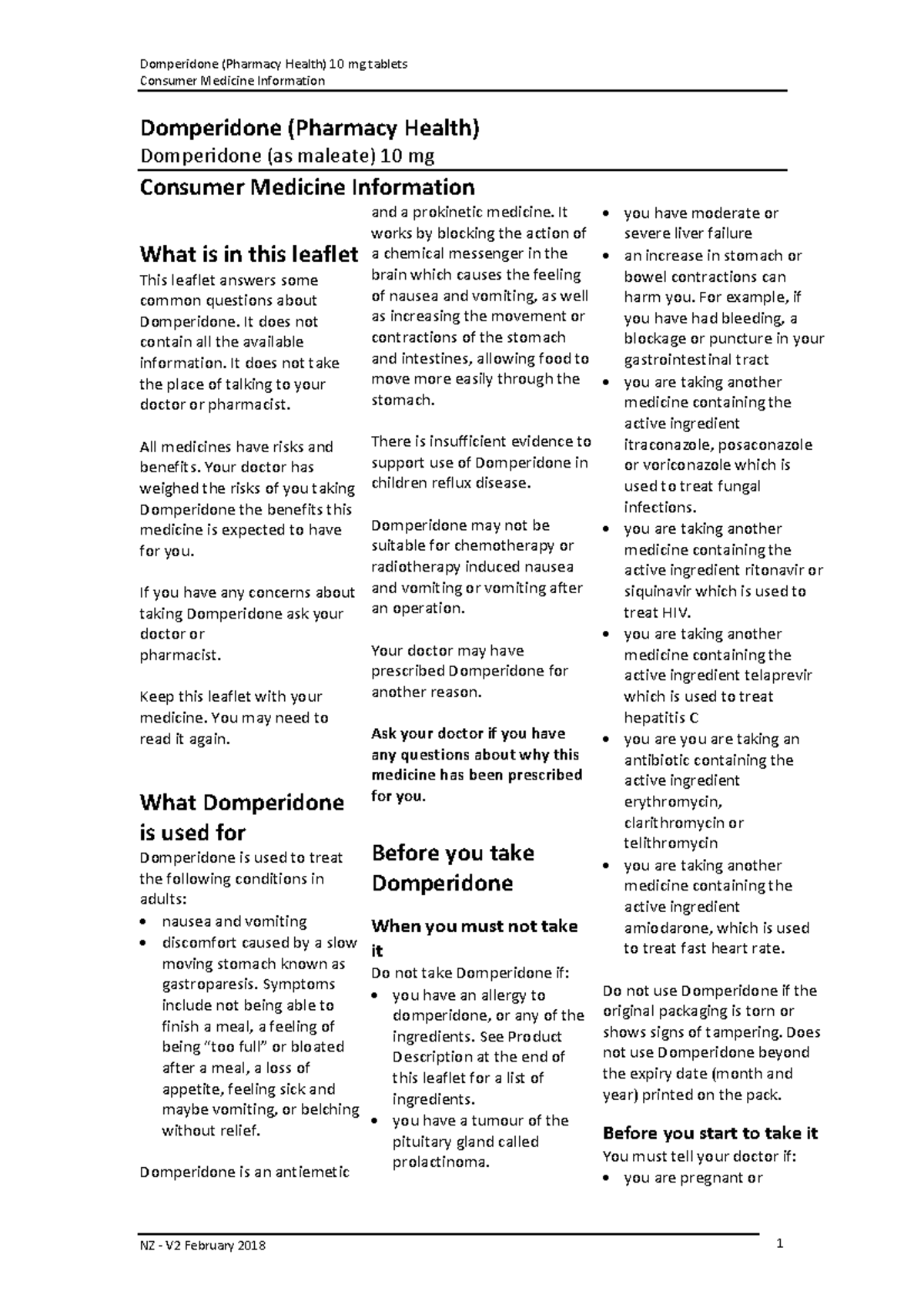 Domperidone - Meds - Consumer Medicine Information Domperidone ...
