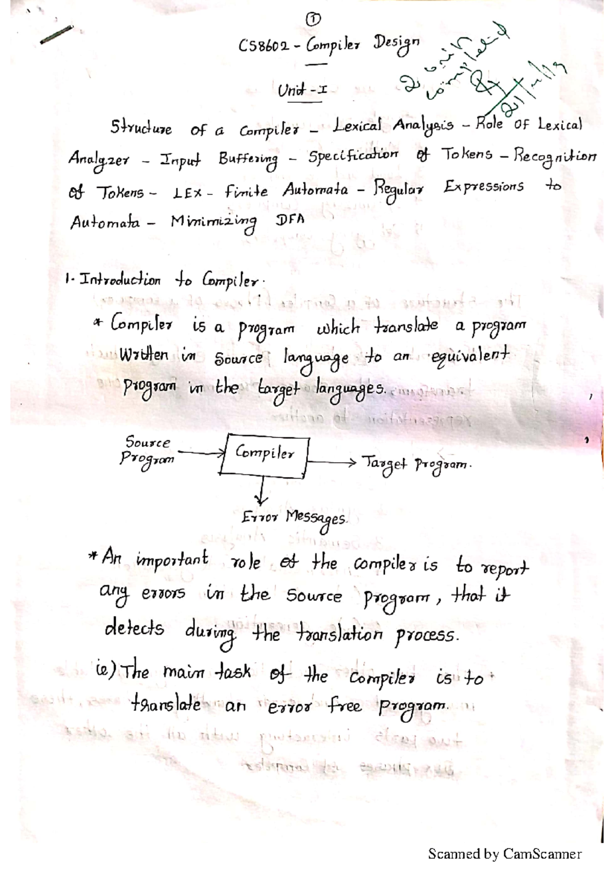 CS8602 Compiler-Unit 1 - computer science - Studocu