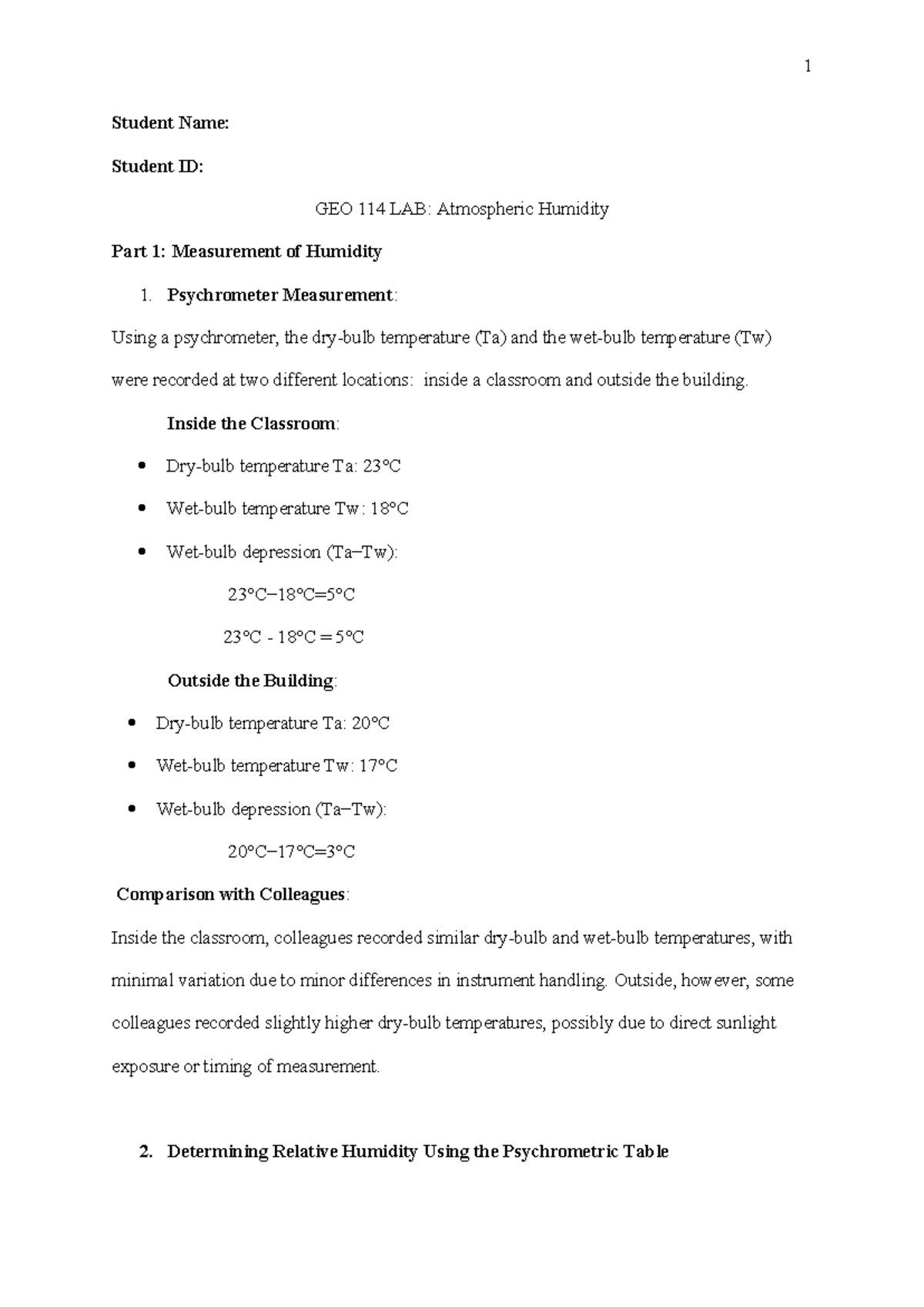 LAB1 - lab 1 - Student Name: Student ID: GEO 114 LAB: Atmospheric ...