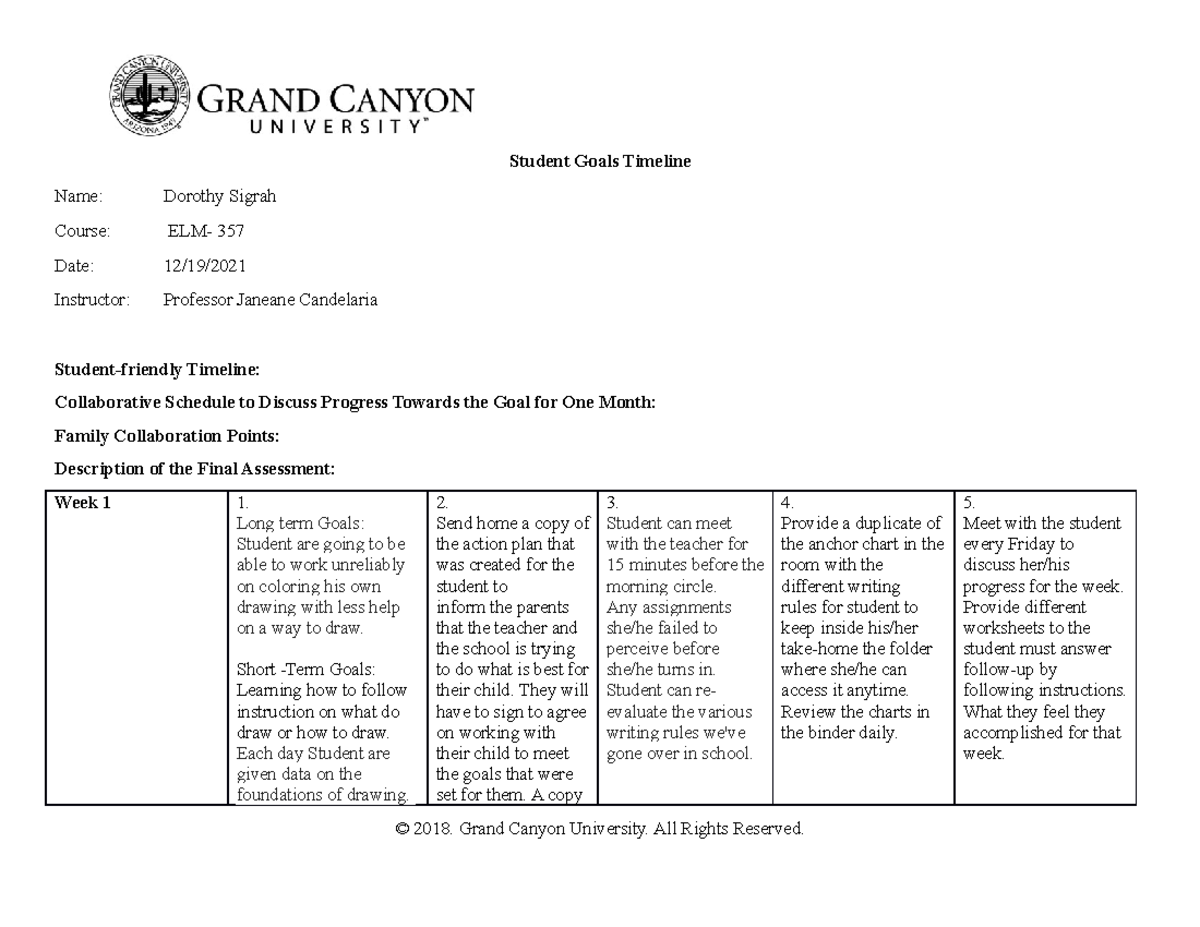 ELM-357-( Student Goals Timeline) Assignment 5 - Student Goals Timeline ...