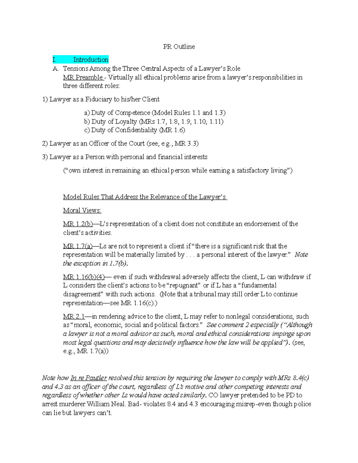 PR Outline 2 - PR Outline I. Introduction A. Tensions Among the Three ...