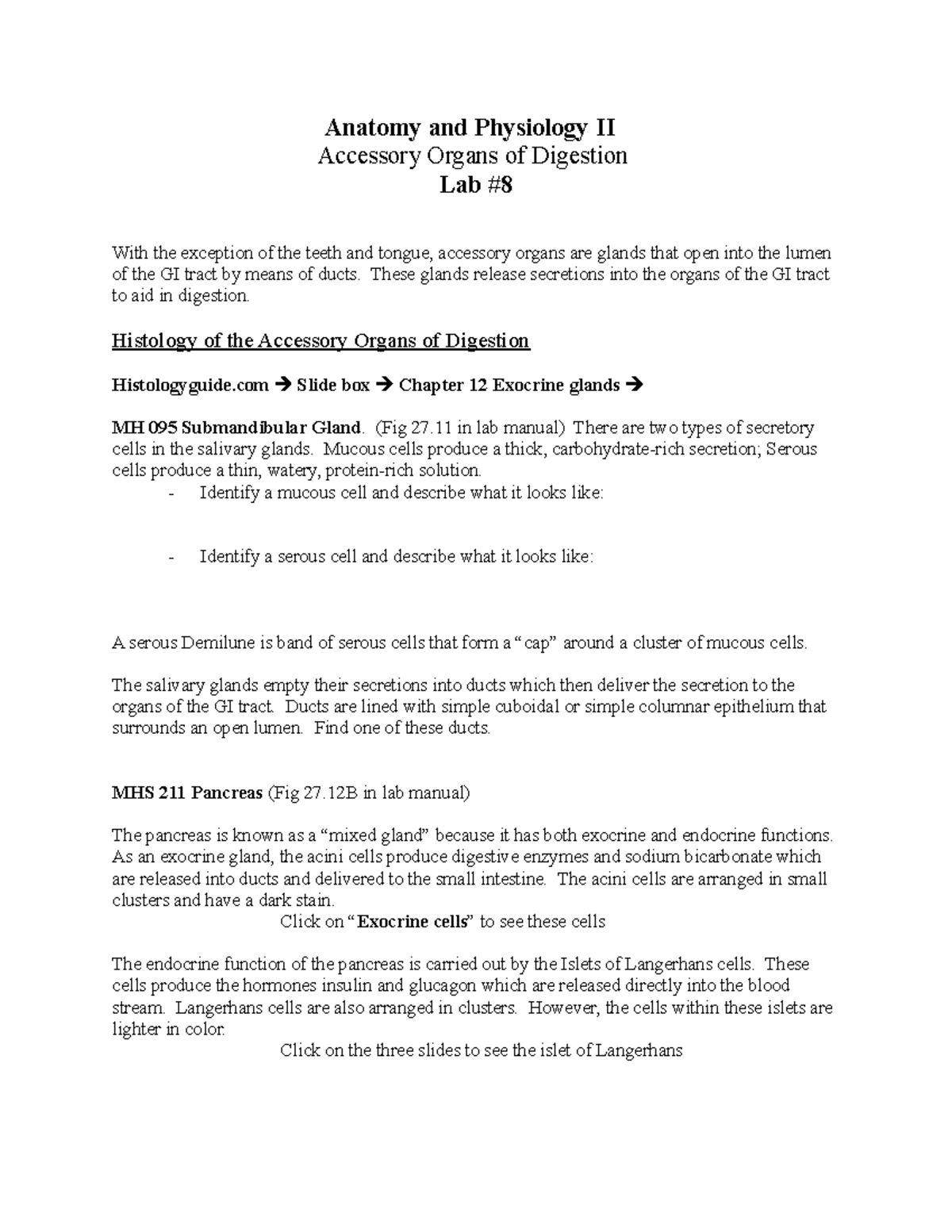 Accessory Organs lab guide - Anatomy and Physiology II Accessory Organs ...