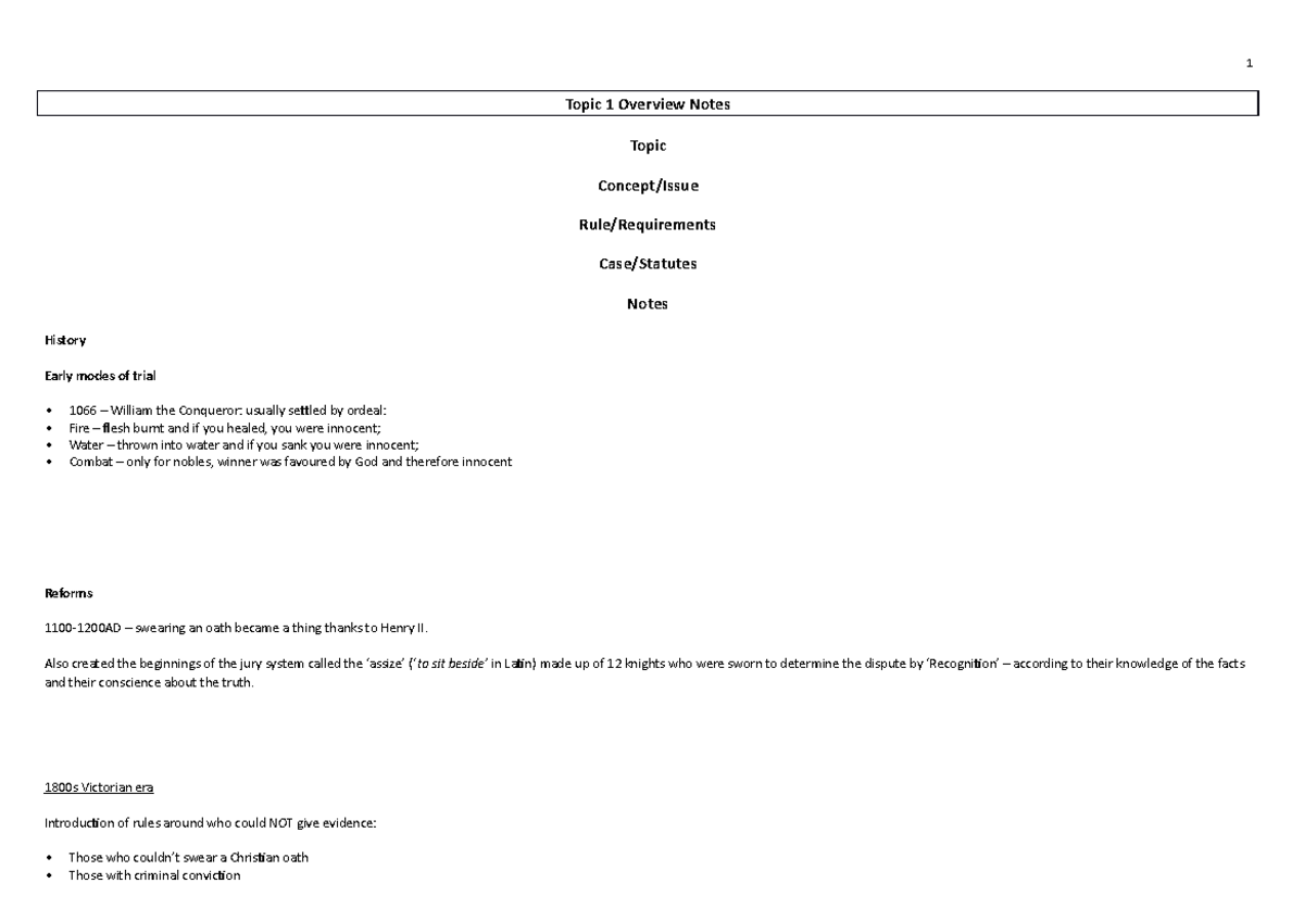 Topic 1 overview - summary notes from lectures, readings and tutorials ...