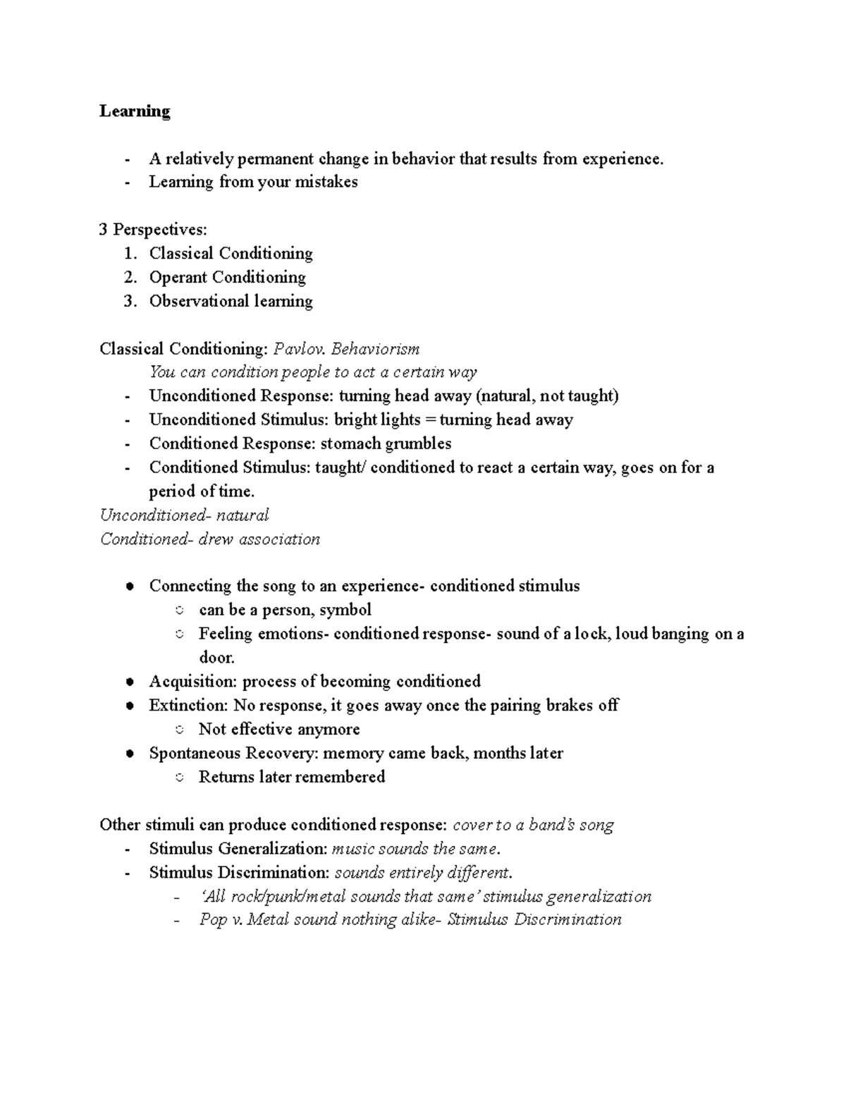 Chapter 6 Learning - Learning A relatively permanent change in behavior ...