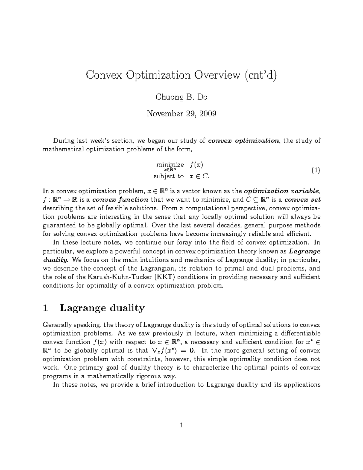 Summary Convex Optimization Overview Convex Optimization Overview