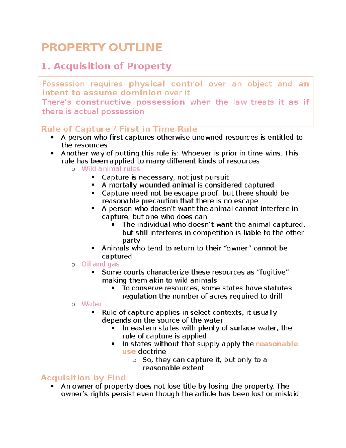Property Outline - PROPERTY OUTLINE 1. Acquisition of Property Rule of ...