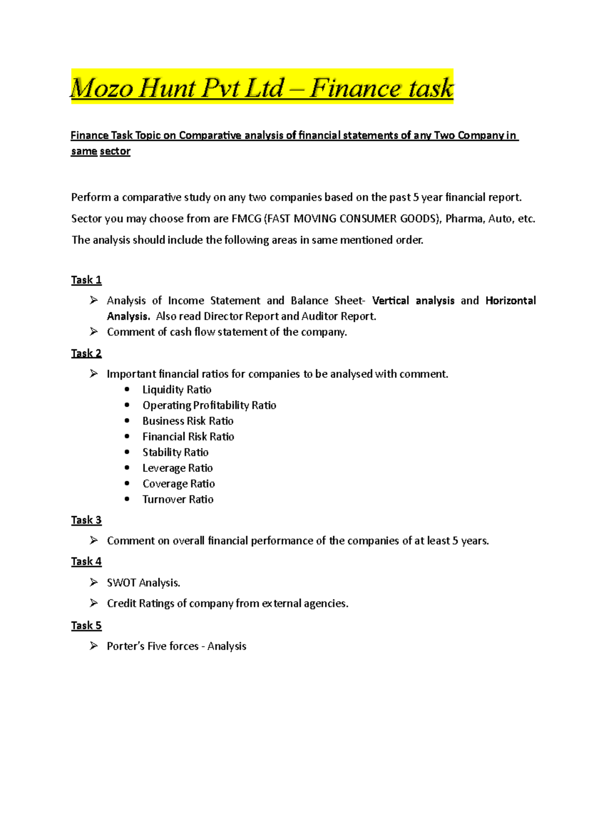 Finance Task Topic Mozo Hunt pvt ltd - Mozo Hunt Pvt Ltd – Finance task ...