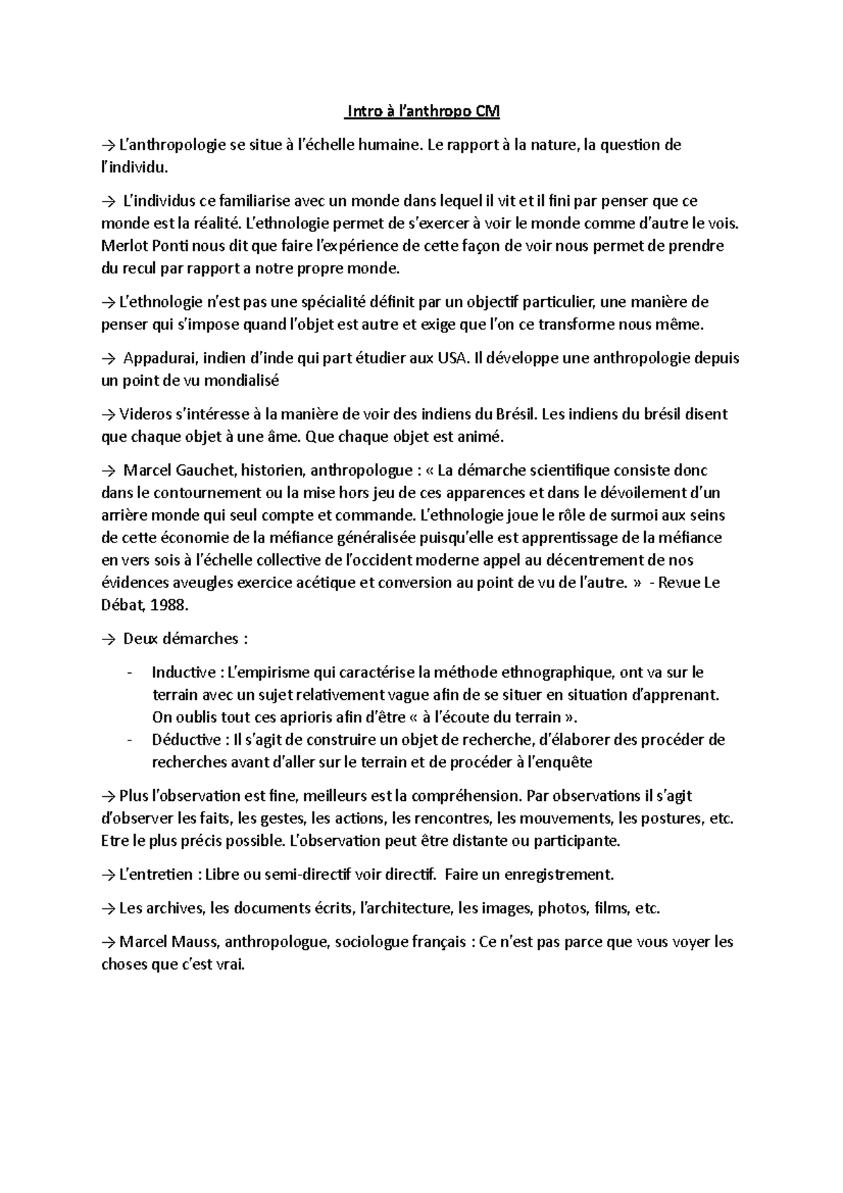 Intro à l'anthropologie CM - Intro à l’anthropo CM → L’anthropologie se ...