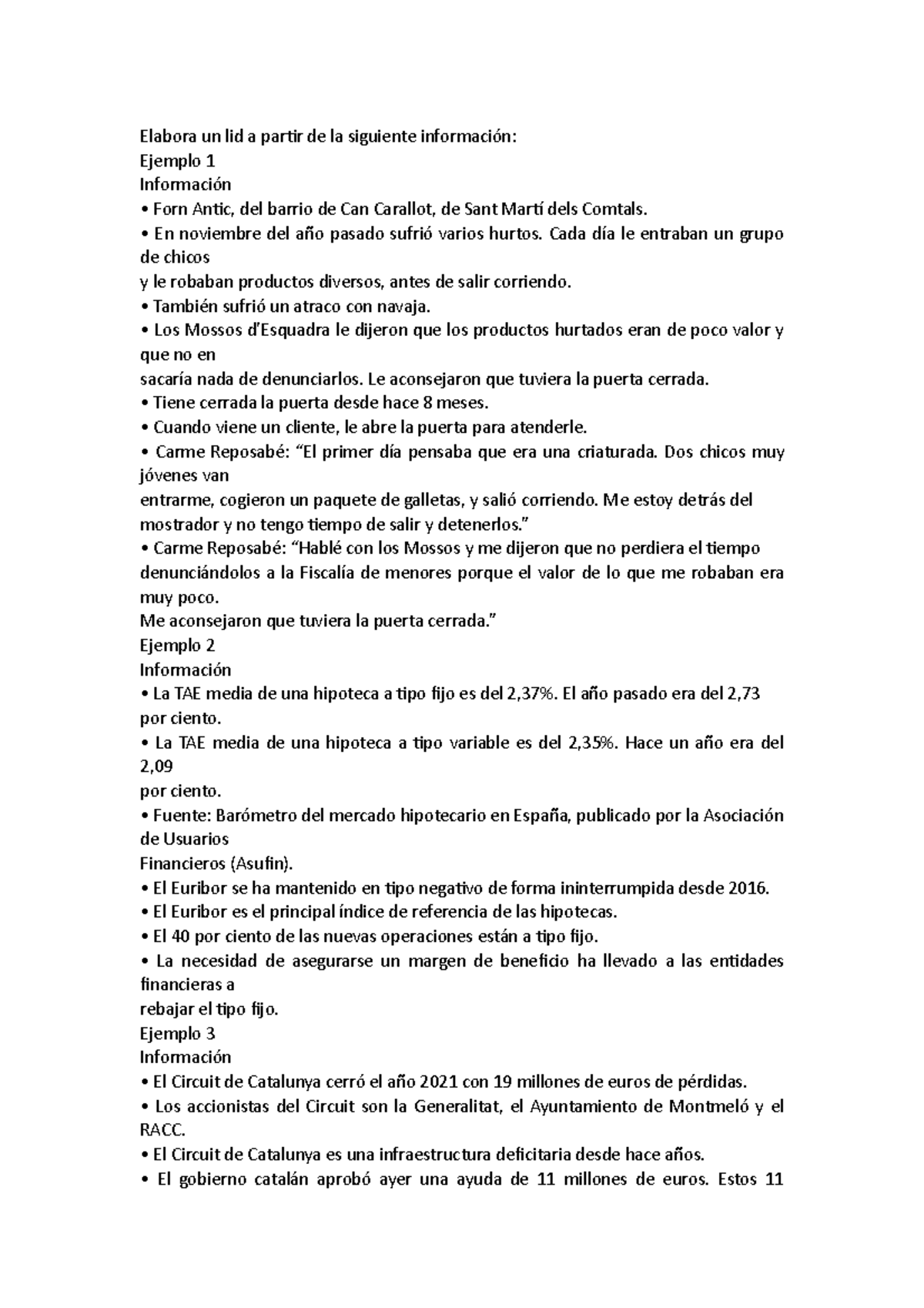 Elabora un lid a partir de la siguiente informació - Elabora un lid a ...