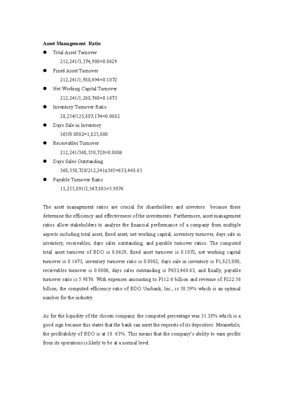 Asset Management Ratio - Fixed Asset Turnover 212,241/1,980,494=0. Net ...