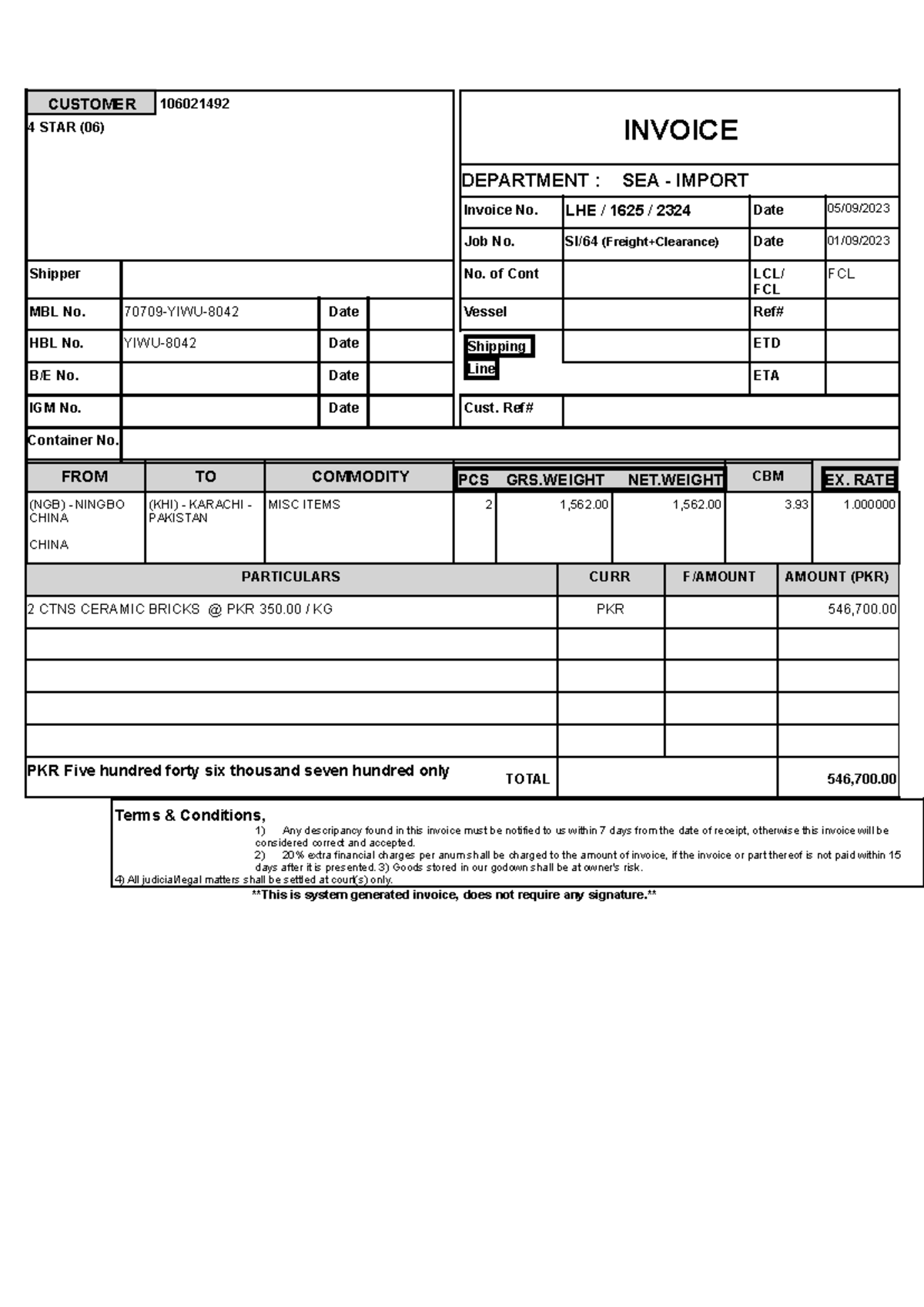 4STAR Hydro Y-8042 - CUSTOMER 106021492 4 STAR (06) INVOICE DEPARTMENT ...