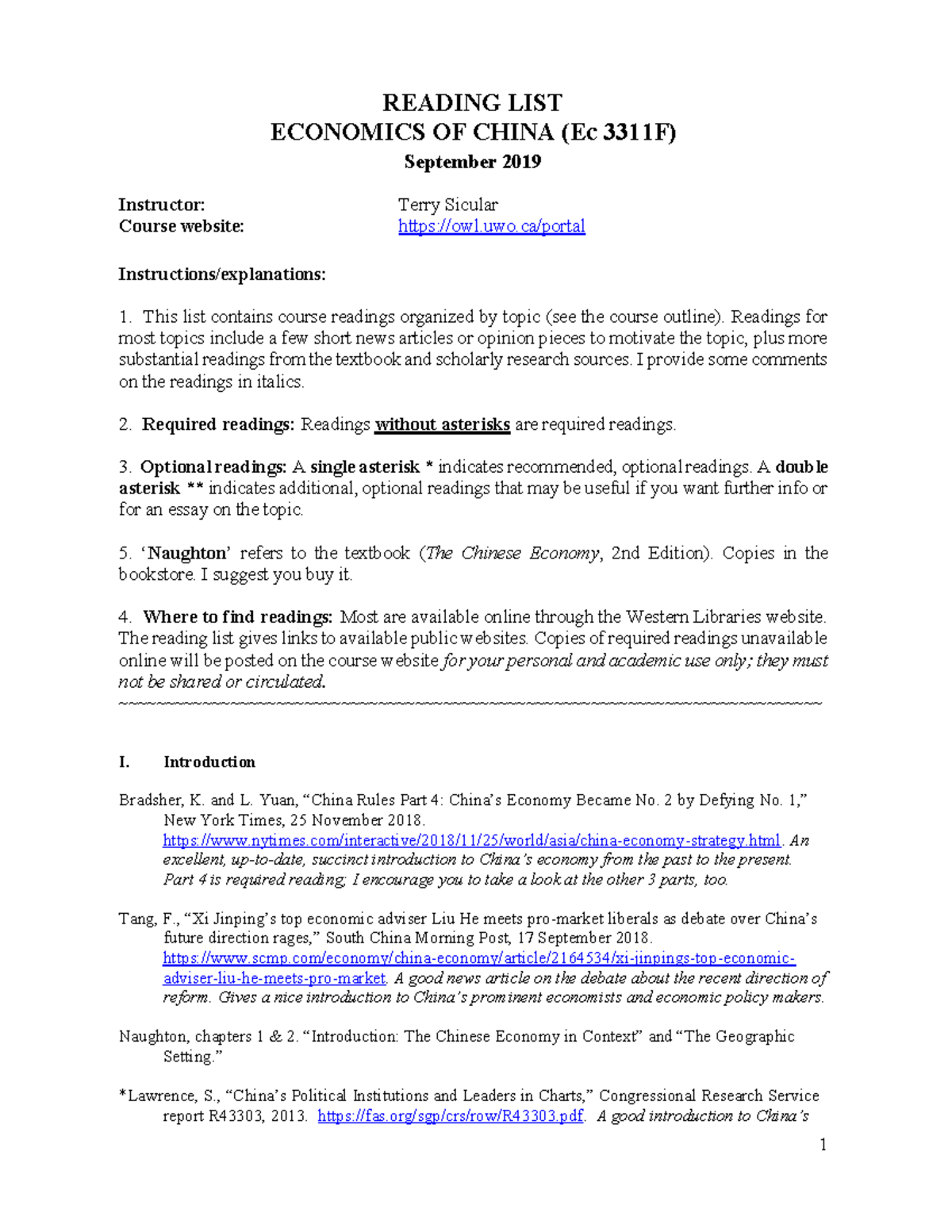 Reading List READING LIST ECONOMICS OF CHINA Ec 3311F September reading-list-reading-list-economics-of-china-ec-3311f-september