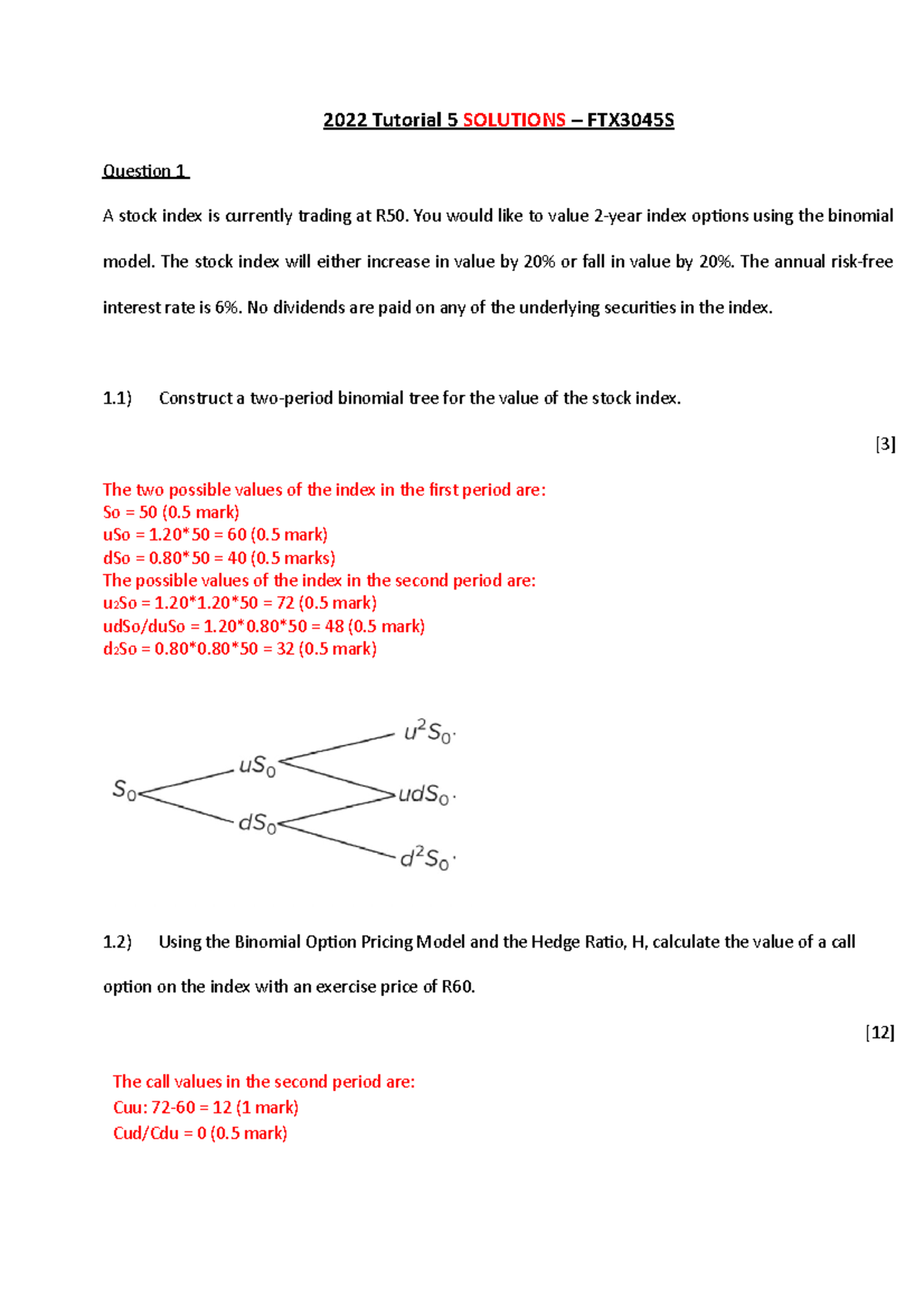 2022 Tutorial 5 Options Valuation Solutions 2.1 updated - 2022 Tutorial 5 SOLUTIONS – FTX3045S ...