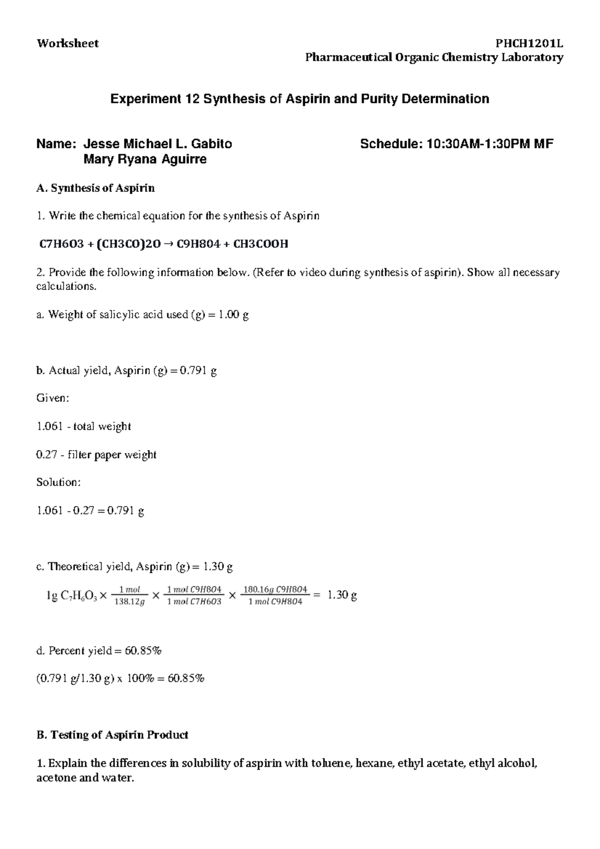 Worksheet-Experiment-12-Synthesis-of-Aspirin-and-Purity-Testing ...