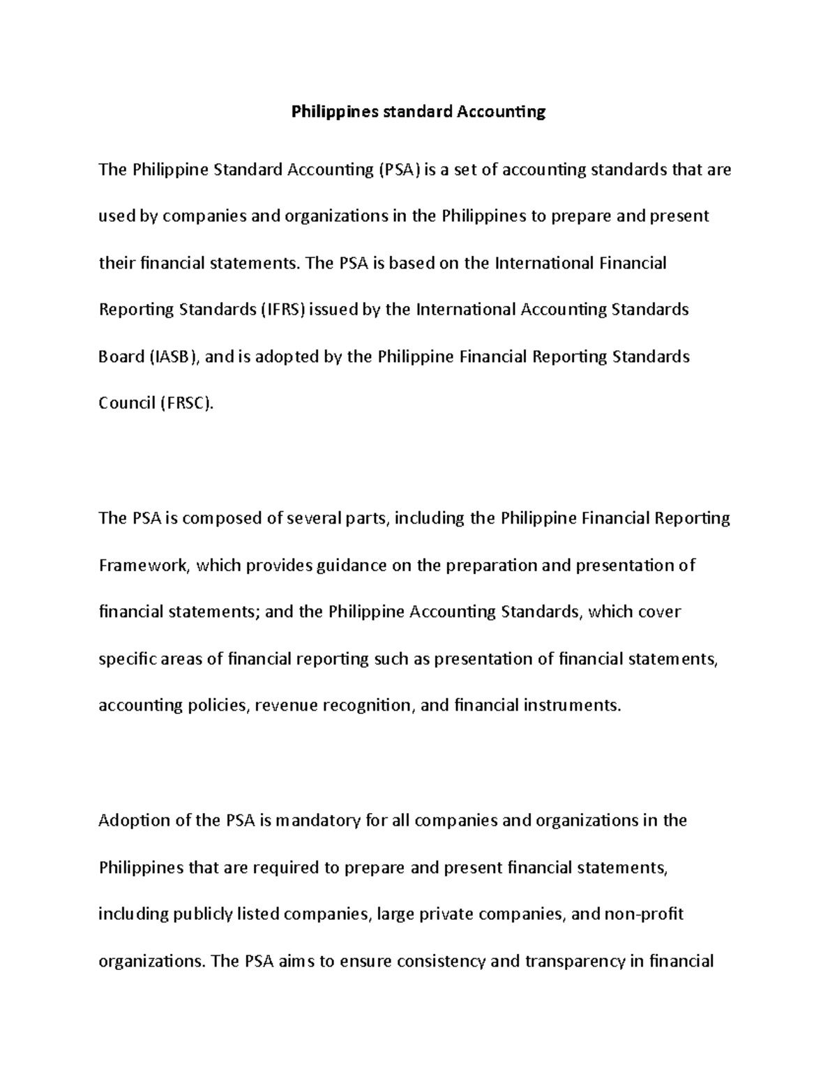 Philippines standard Accounting - The PSA is based on the International ...