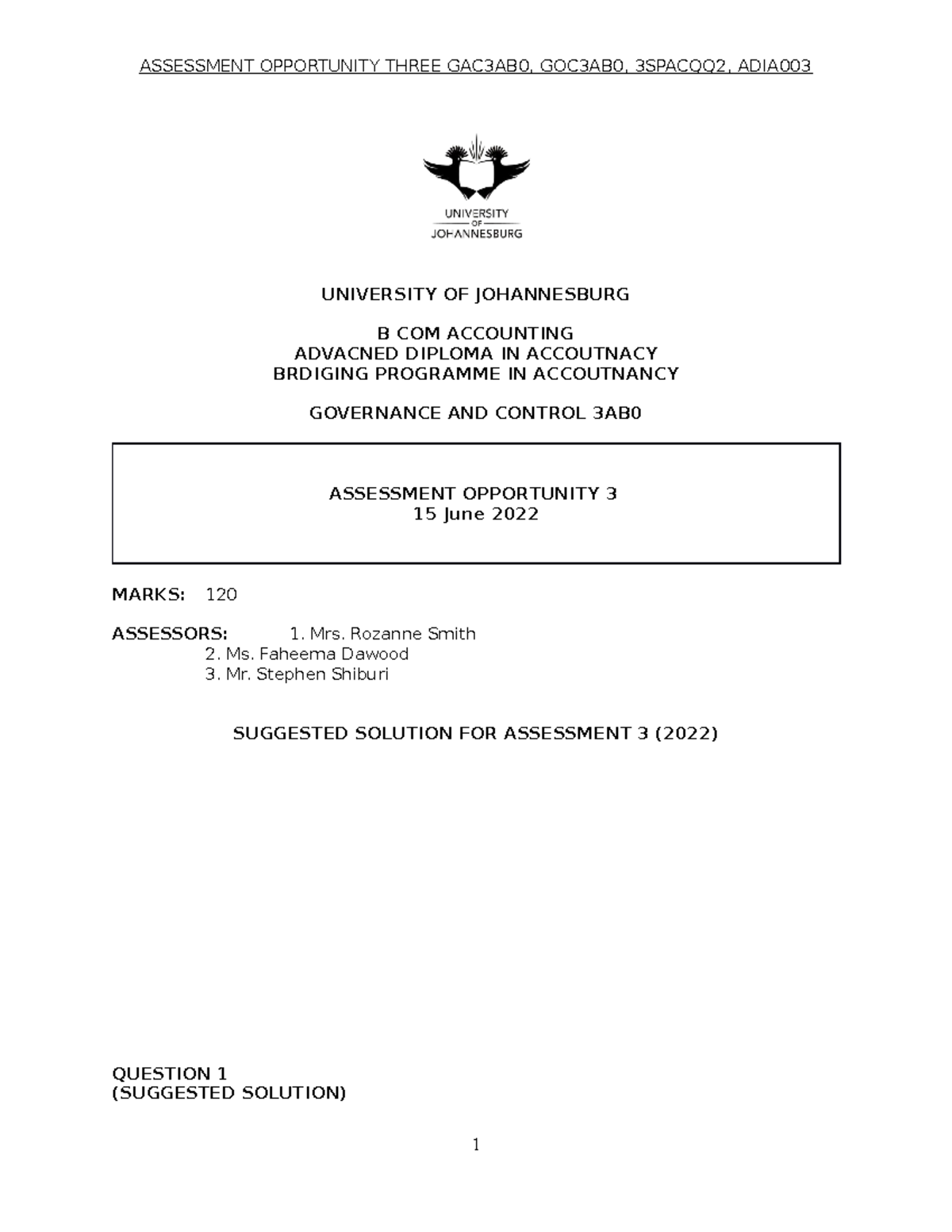 GOC3AB0 Assessment 3 2022 Suggested Solution - UNIVERSITY OF ...