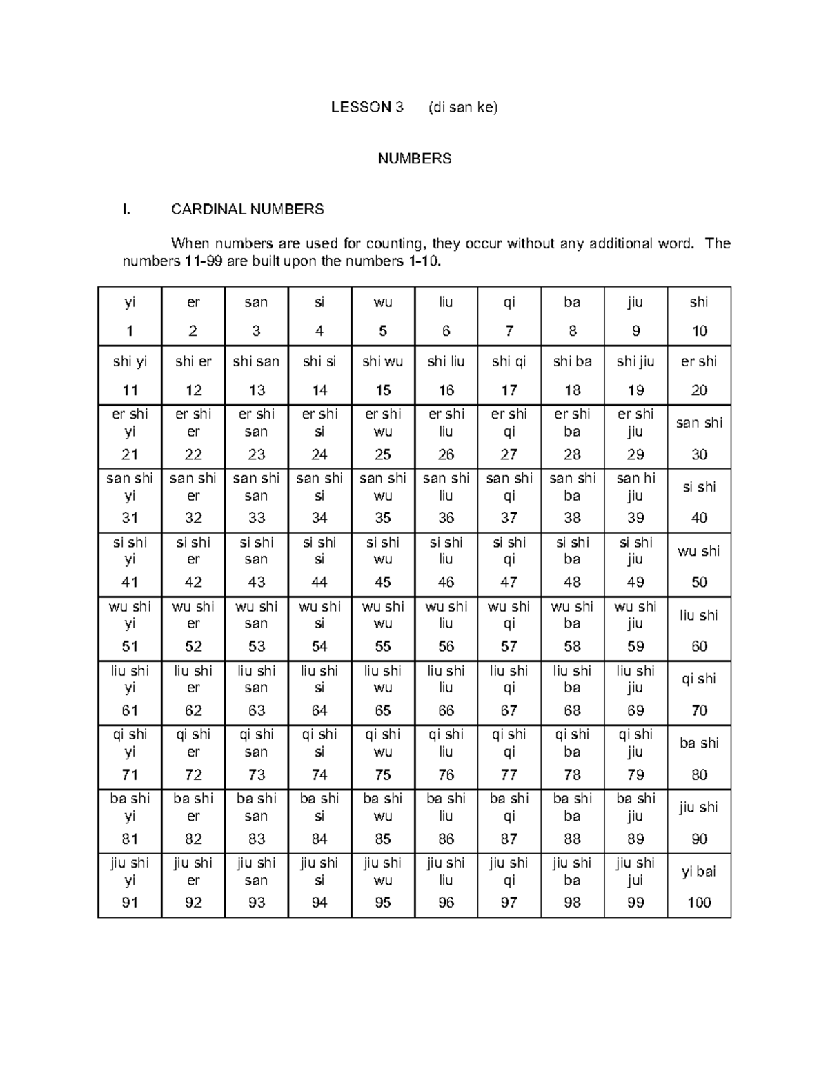 Lesson 4 - Numbers - Lecture notes 5 - LESSON 3 (di san ke) NUMBERS I ...