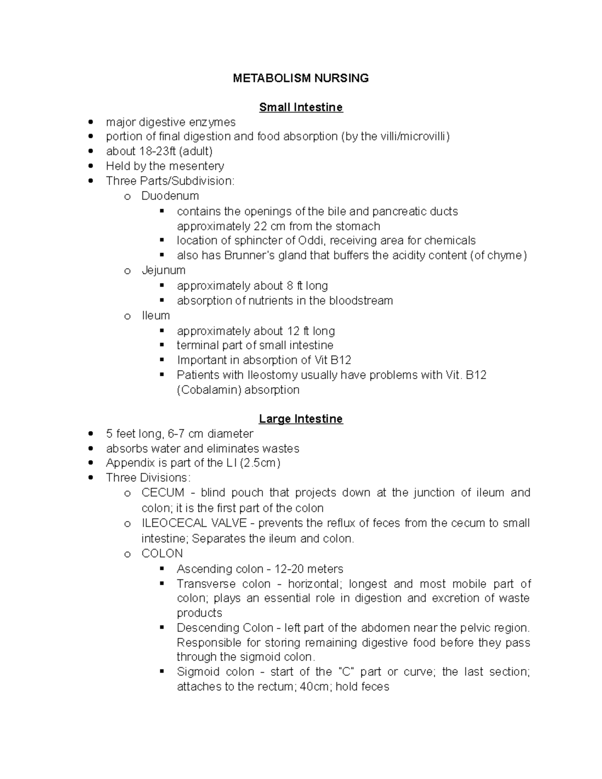 Introduction (PART II): Metabolism - METABOLISM NURSING Small Intestine ...