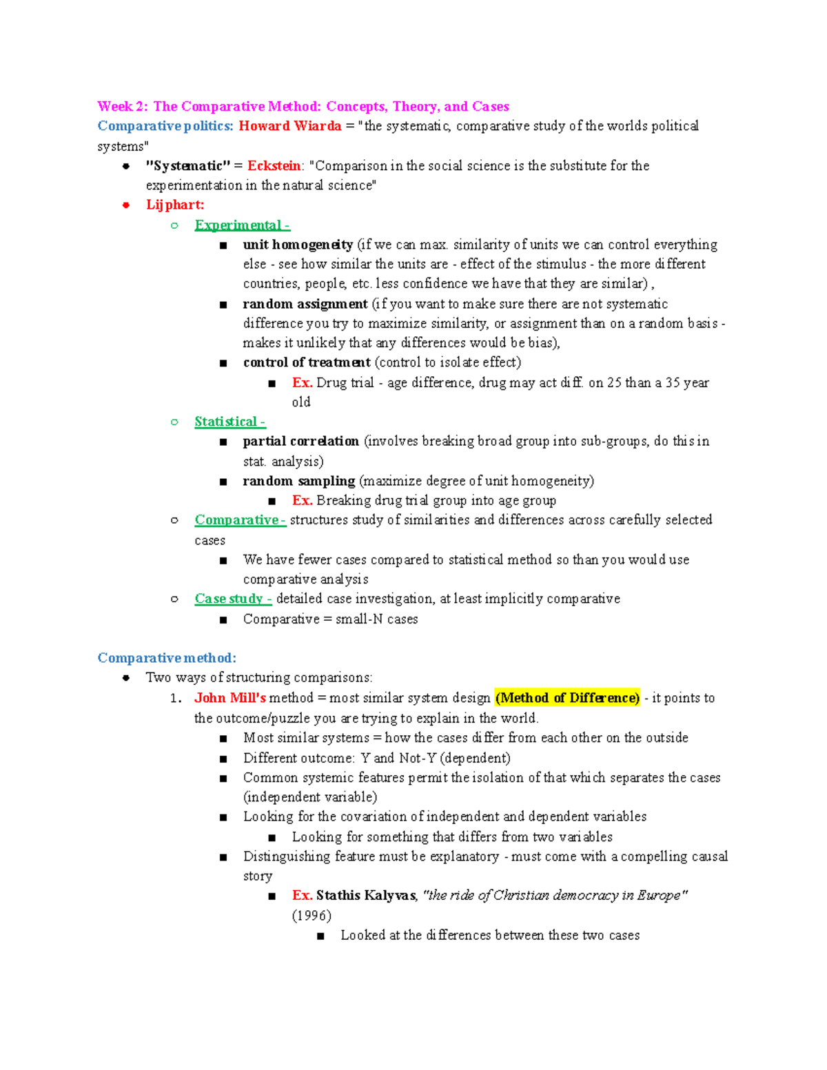 Midterm Notes - Study these and your good. - Week 2: The Comparative ...