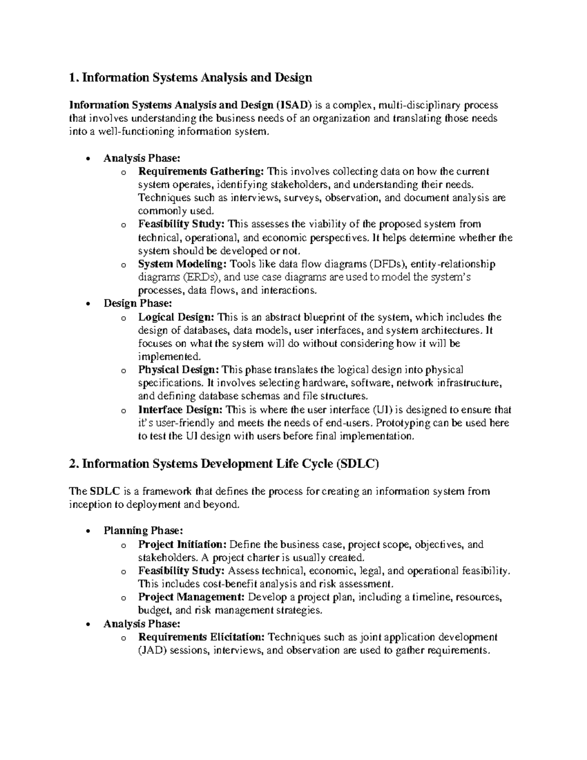 SD WEEK 2 MY Notes - 1. Information Systems Analysis and Design ...