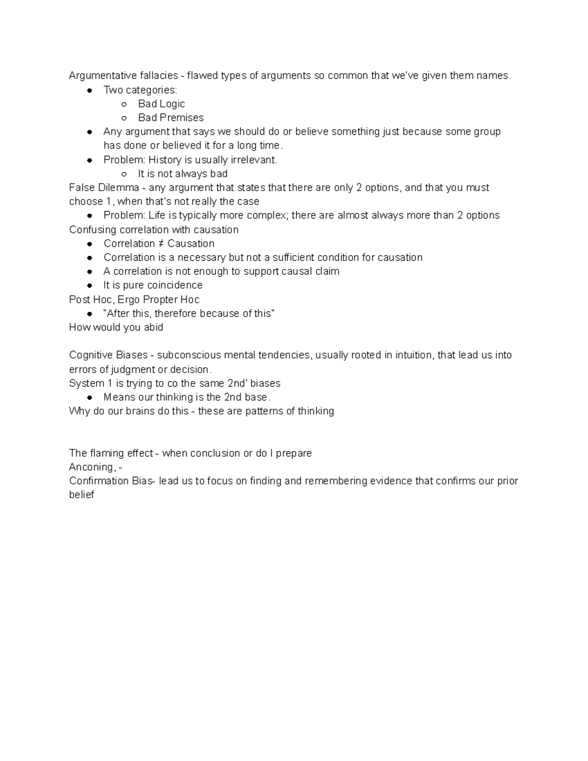 Class 5 - notes about fallacies - Argumentative fallacies - flawed ...