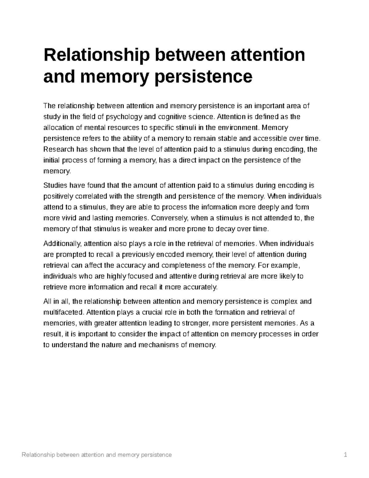 Relationship between attention and memory persistence - Attention is ...